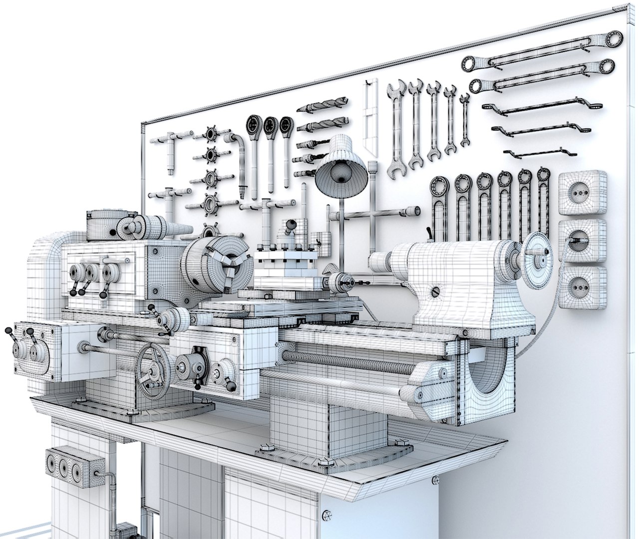 3D Lathe Machine Workbench Workshop Industrial Garage Tools Model ...