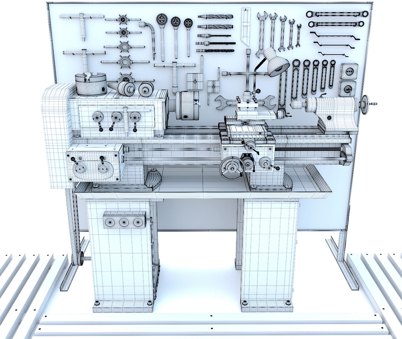 3D Lathe Machine Workbench Workshop Industrial Garage Tools Model ...