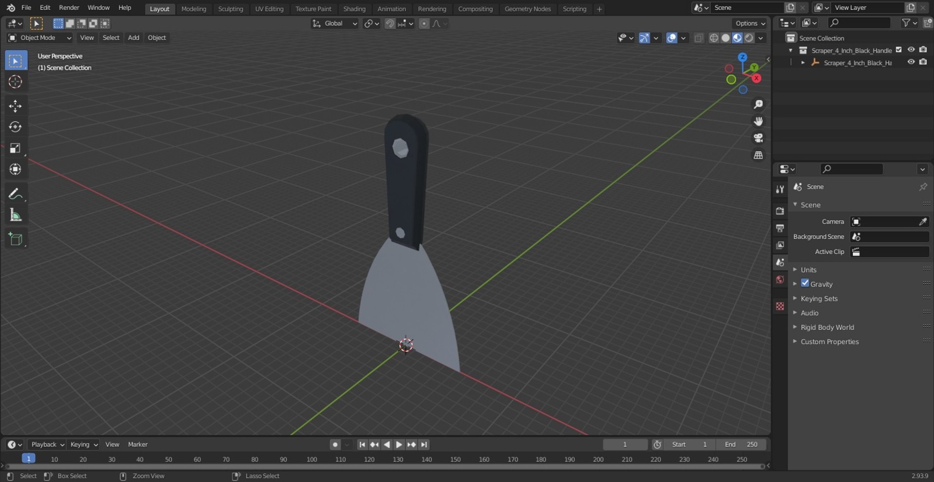 Scraper 4 Inch Black Handle 3D Model - TurboSquid 1943462