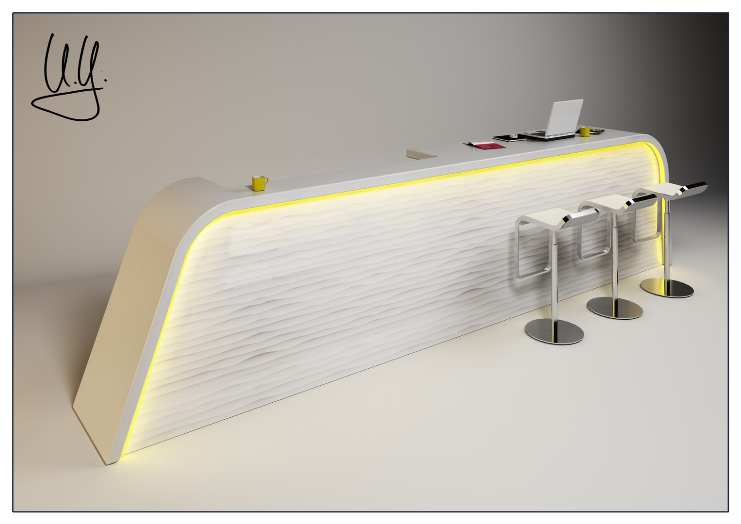 3d Complete Scene Counter Desk