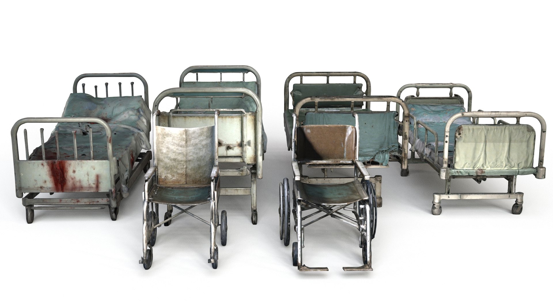 3D Old Hospital Beds And Wheelchair Model - TurboSquid 2334240