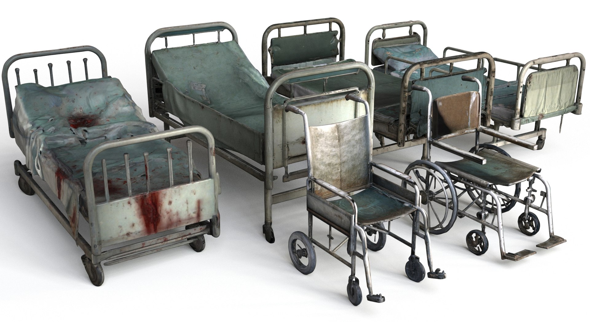 3D Old Hospital Beds And Wheelchair Model - TurboSquid 2334240