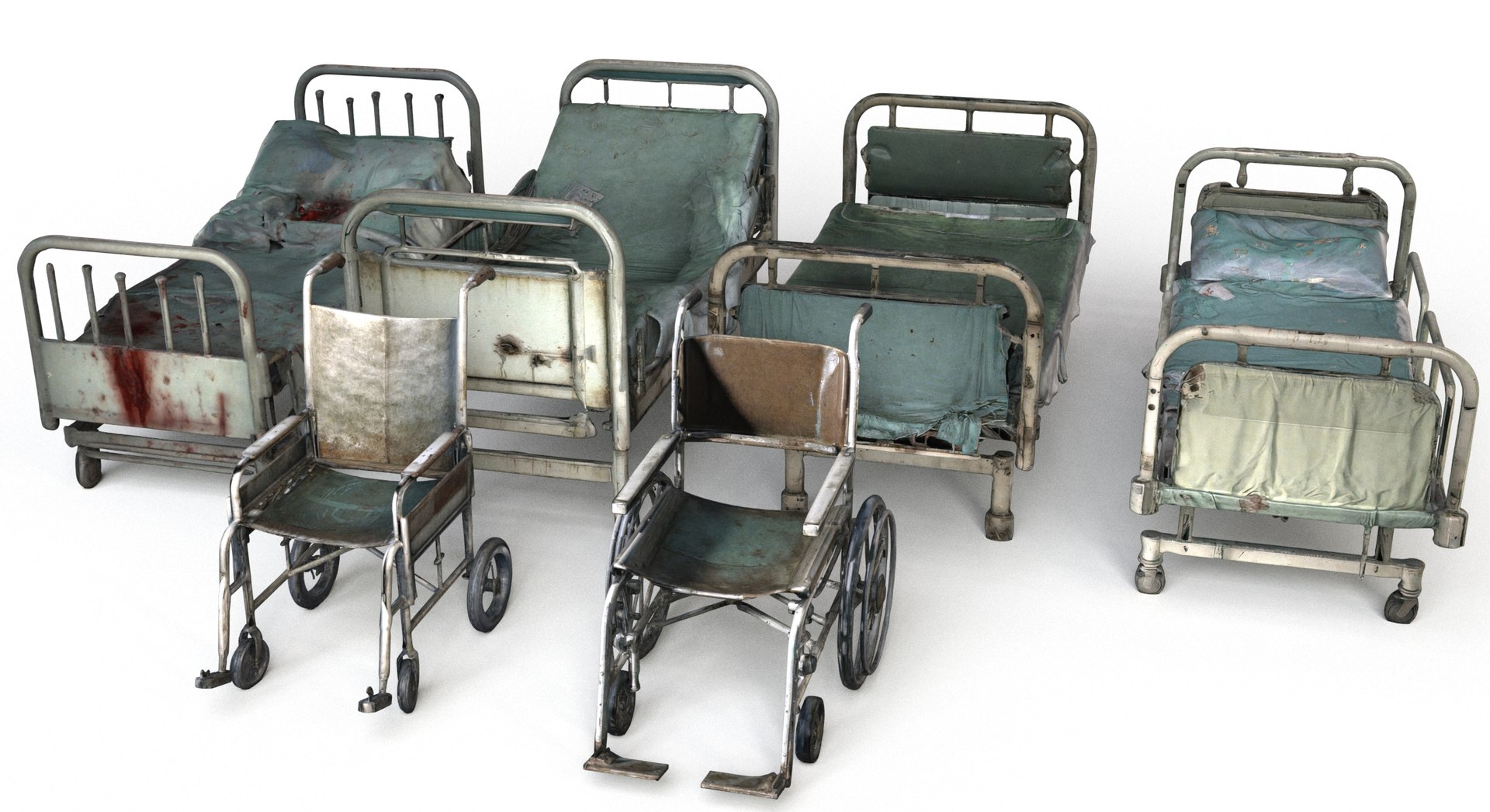 3D Old Hospital Beds And Wheelchair Model - TurboSquid 2334240