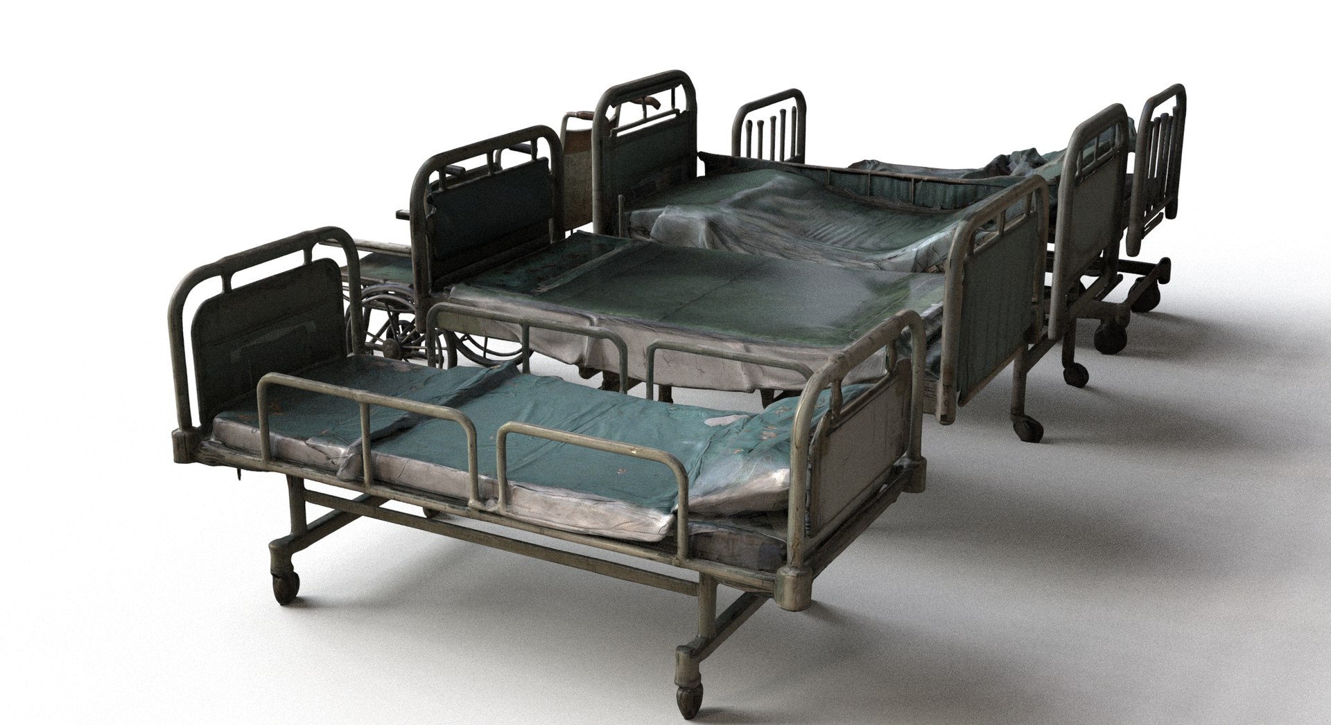 3D Old Hospital Beds And Wheelchair Model - TurboSquid 2334240