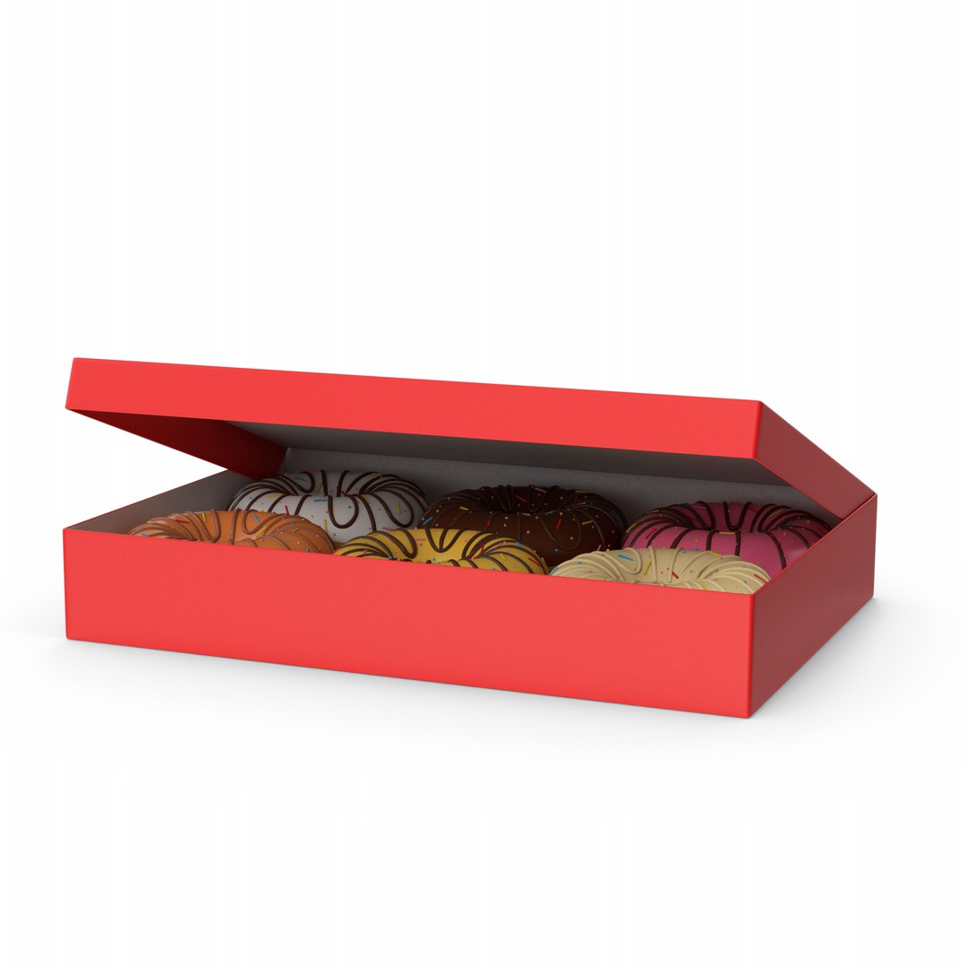 3D Donuts In Opened Red Box - TurboSquid 2229306