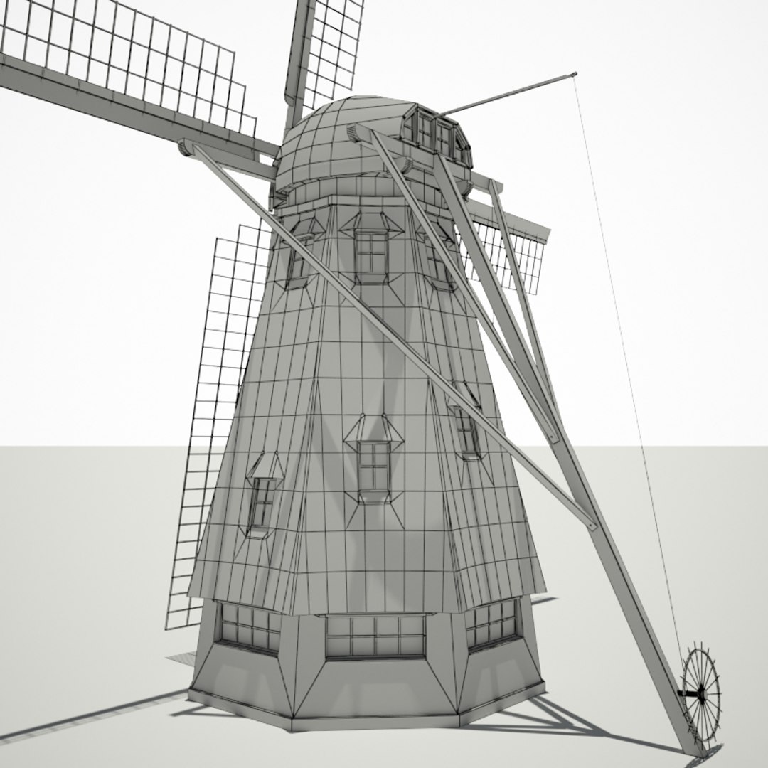 3d windmill old village