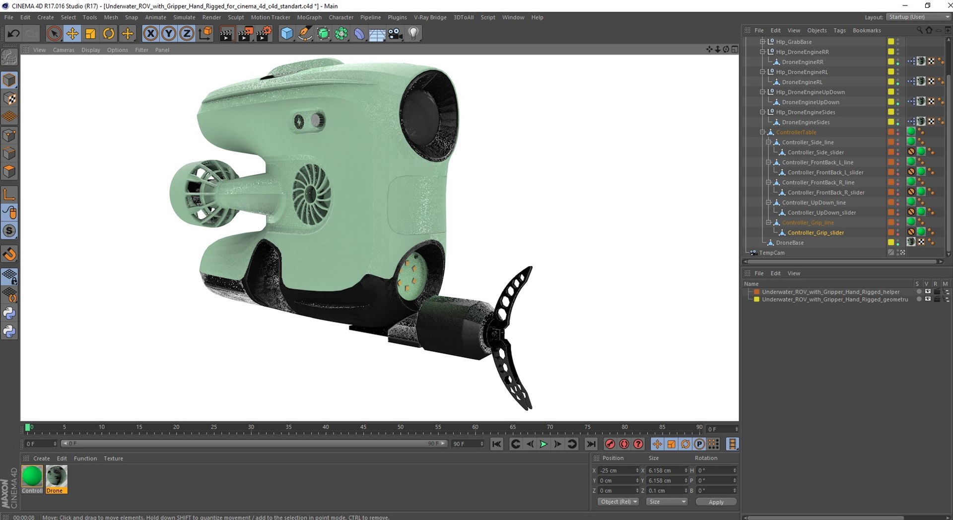 3D model Underwater ROV with Gripper Hand Rigged for Cinema 4D ...
