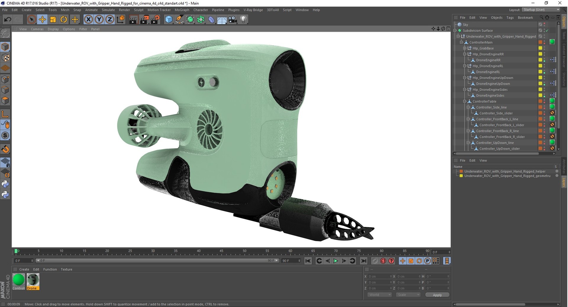 3D Model Underwater ROV With Gripper Hand Rigged For Cinema 4D ...