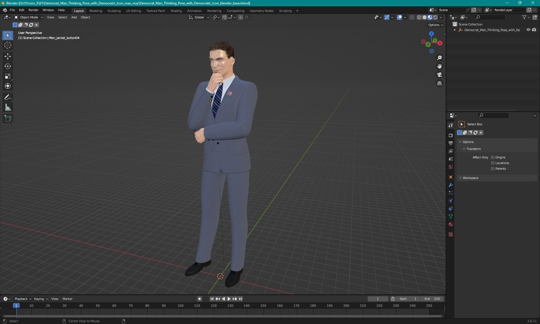 3D Democrat Man Thinking Pose With Democratic Icon Model - TurboSquid ...