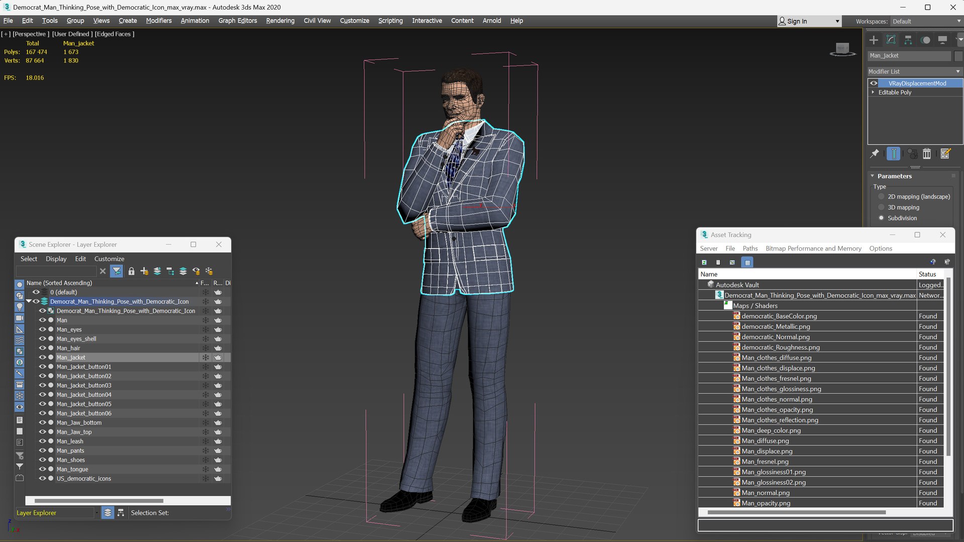 3D Democrat Man Thinking Pose With Democratic Icon Model - TurboSquid ...