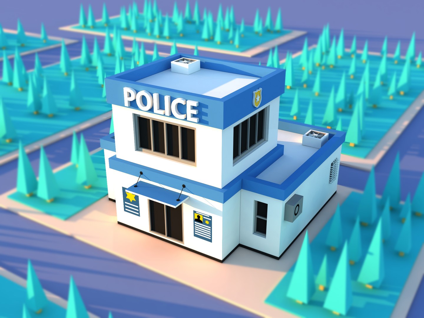 Cute Cartoon City Police Departament 3D Model - TurboSquid 1954200