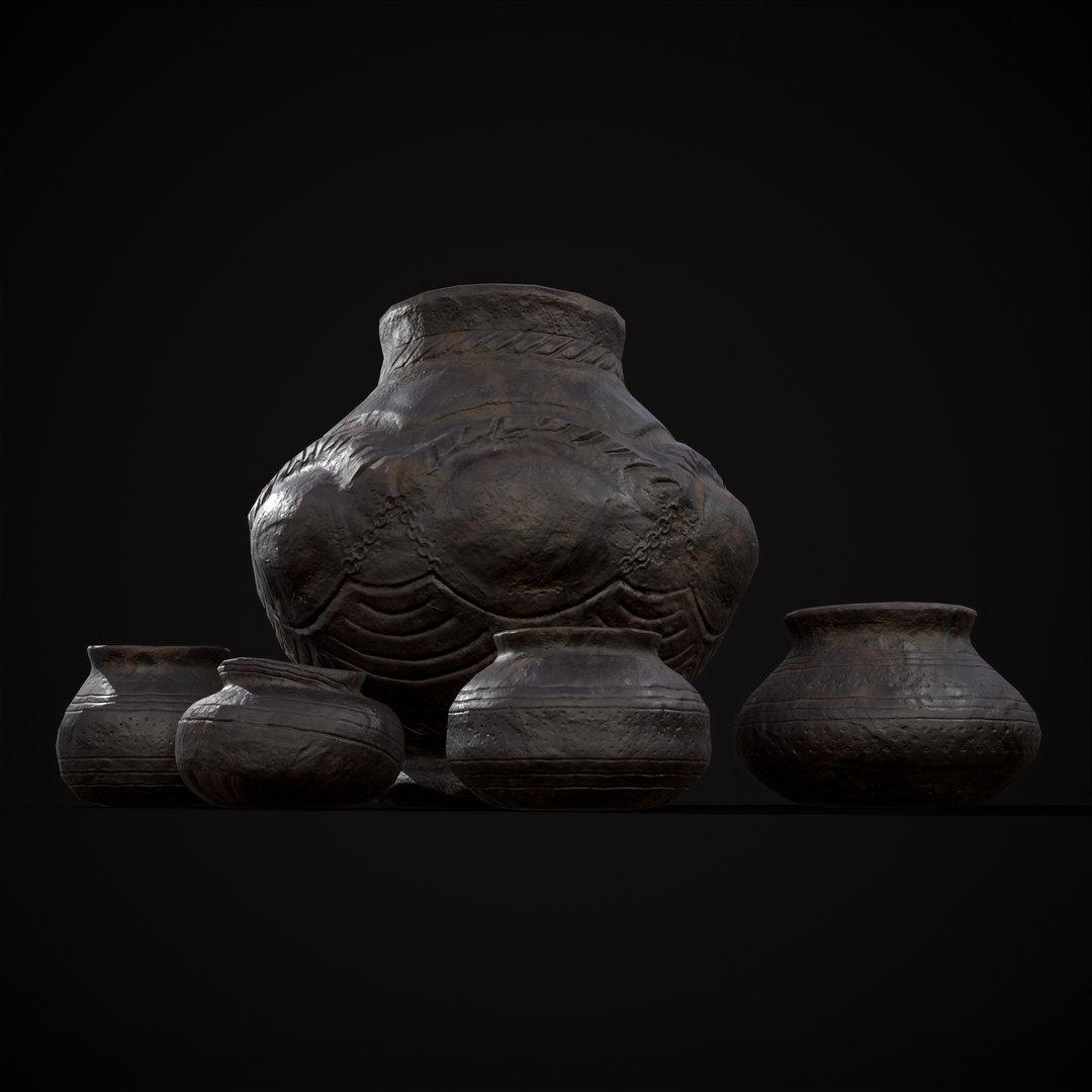 3D Sculpted Five Pottery Set model - TurboSquid 2158901