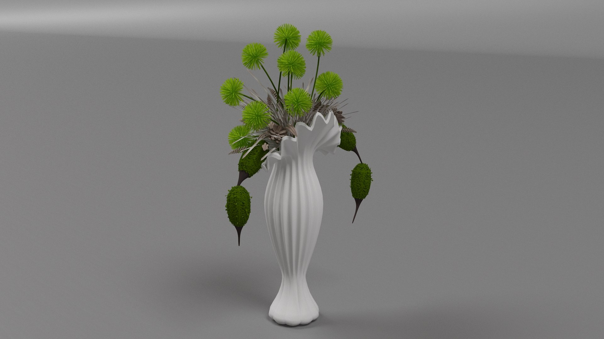 3D Elegant Abstract Flower Vase With Green Decorations - TurboSquid 2319309