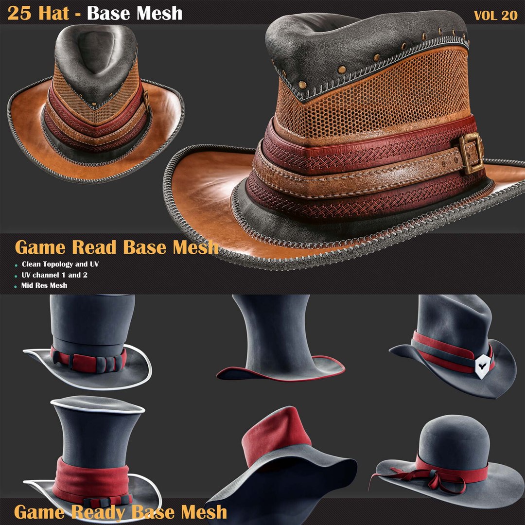 25 Hat BASE MESH - VOL 20 3D Model - TurboSquid 2247458