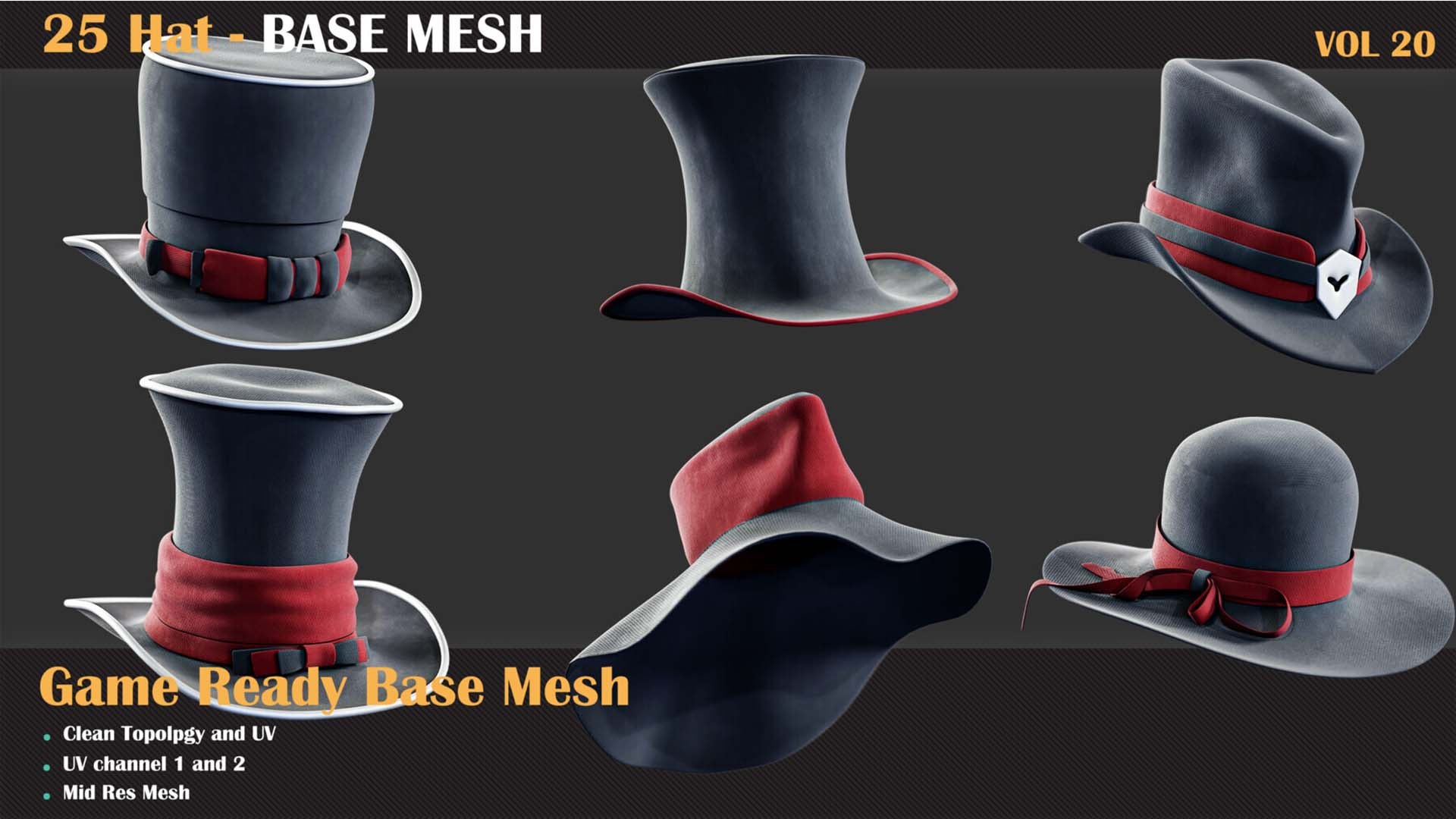 25 Hat BASE MESH - VOL 20 3D Model - TurboSquid 2247458