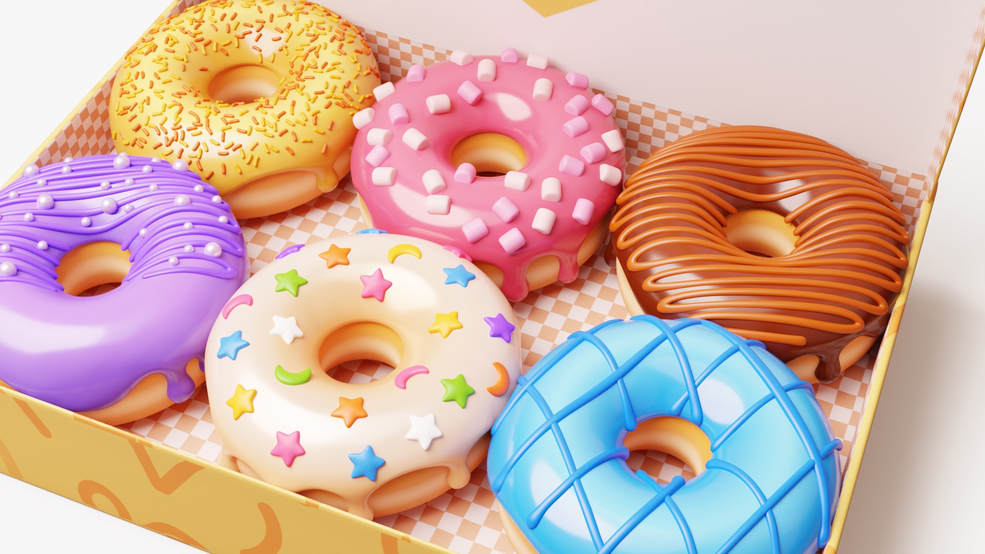 3D Box Of Colorful Donuts Stylized Model - TurboSquid 2351394
