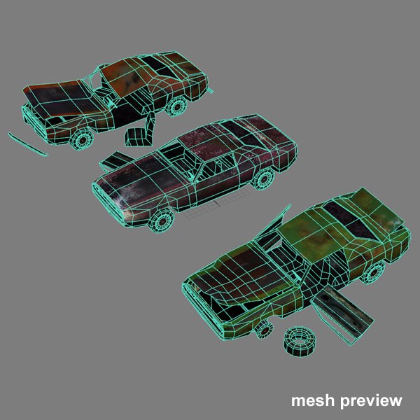 3d model of ready wrecked cars