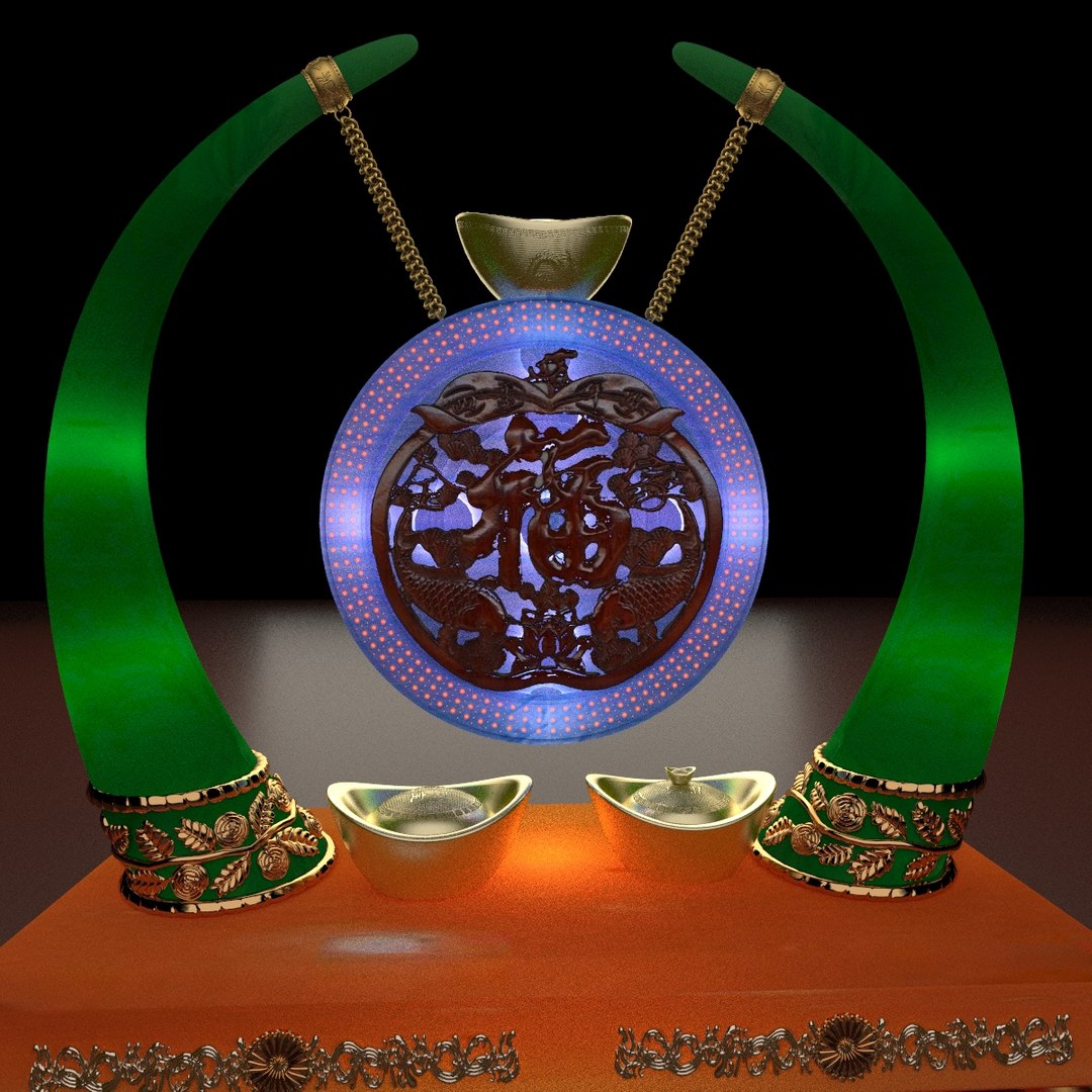 modelo 3d Lingote de oro chino con patrón de talla de fu y dragón ...