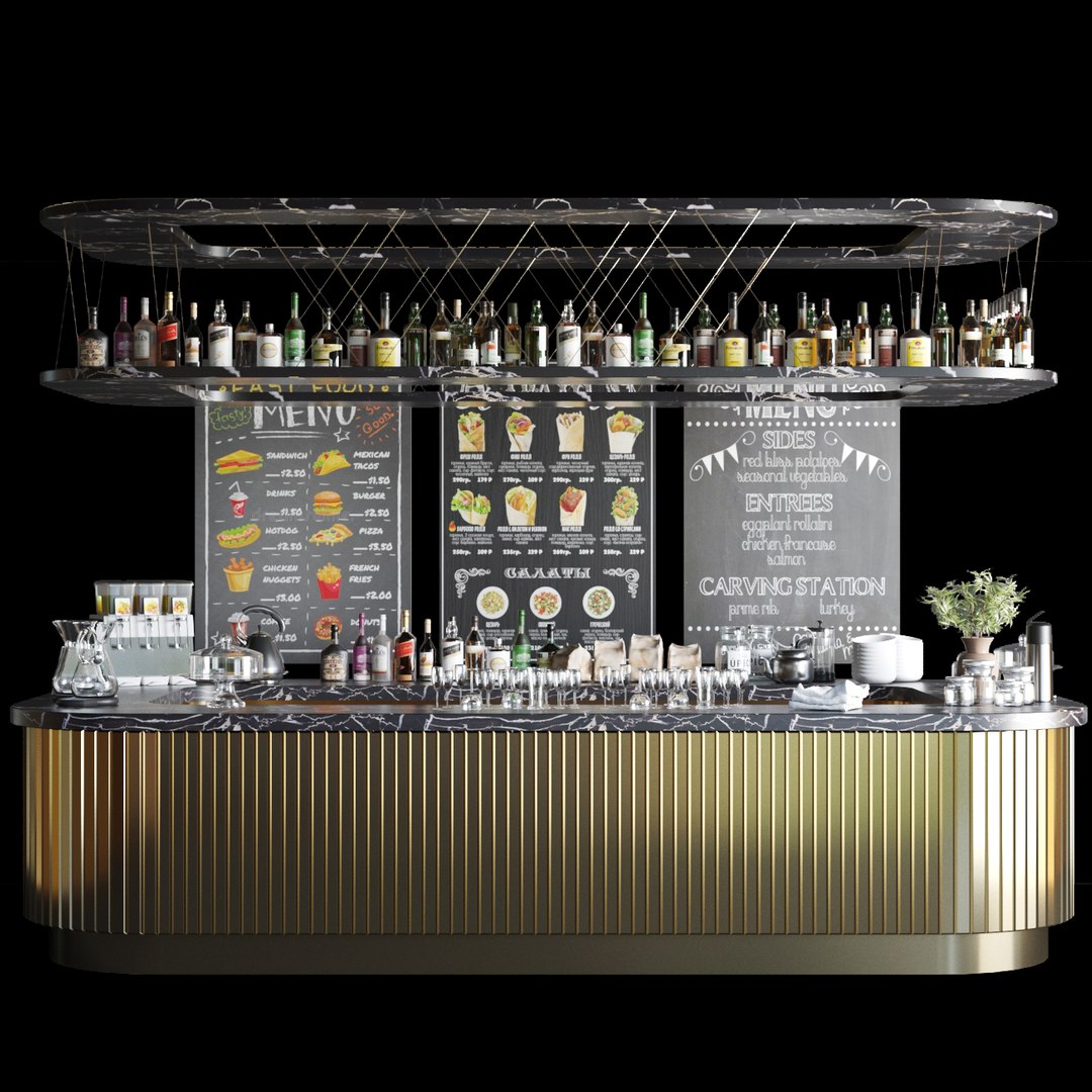 Bar Counter With Marble And Alcohol 3D Model - TurboSquid 1760280