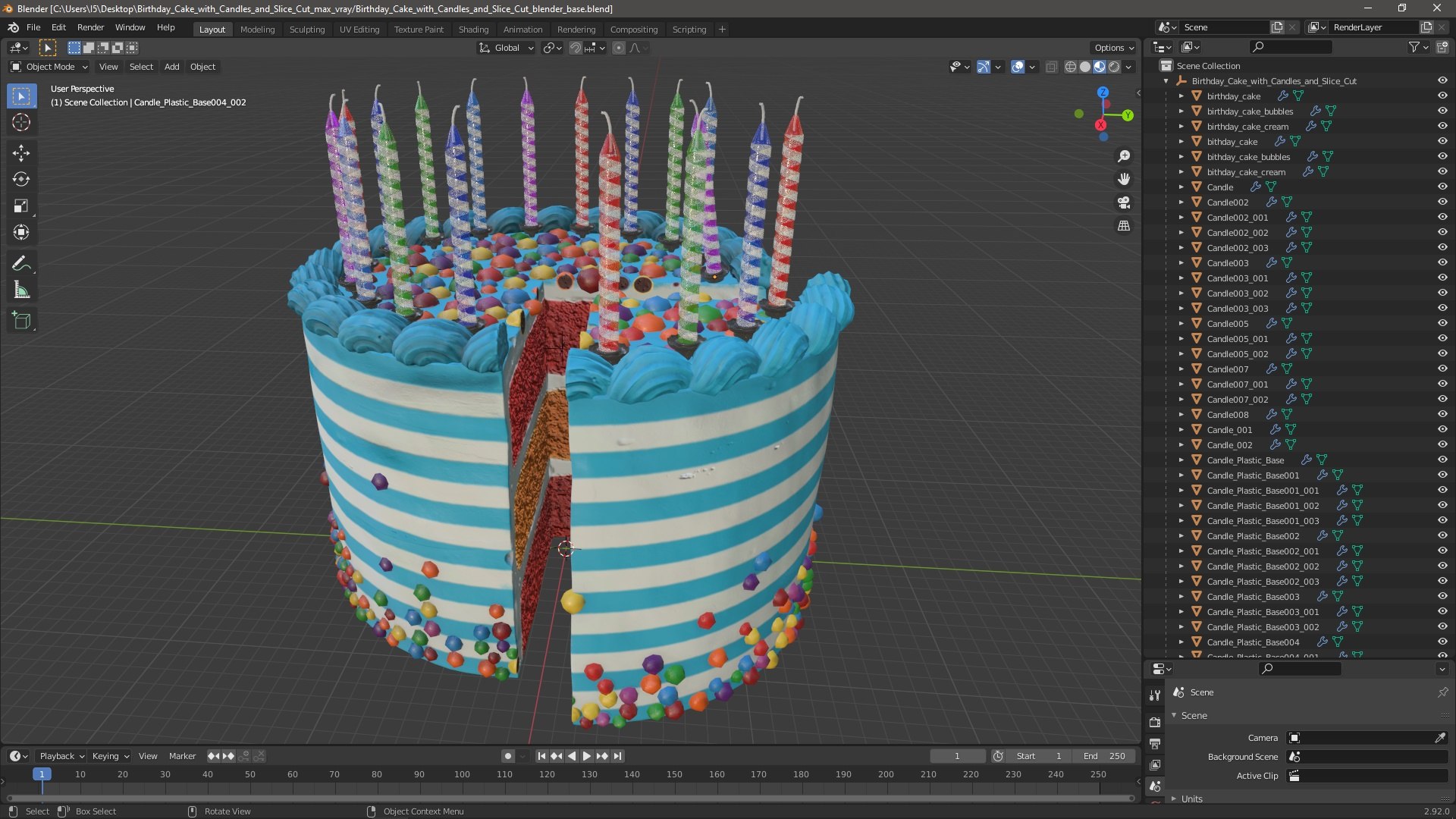 Birthday Cake With Candles And Slice Cut 3D Model - TurboSquid 2193390