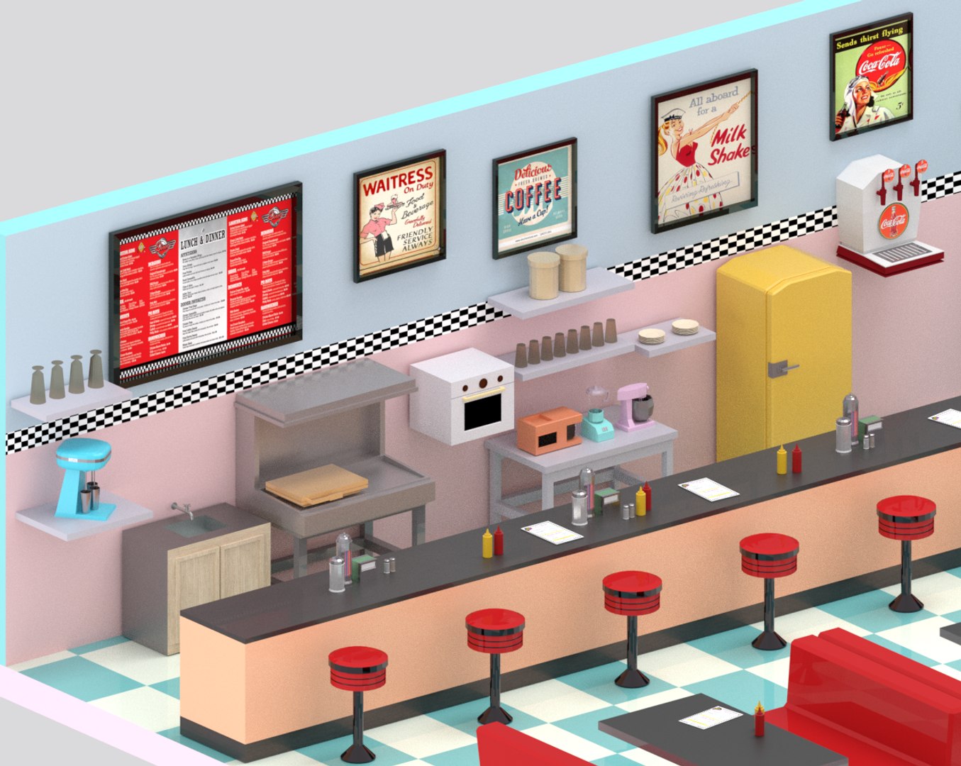 50 Diner 3D Model - TurboSquid 1221376