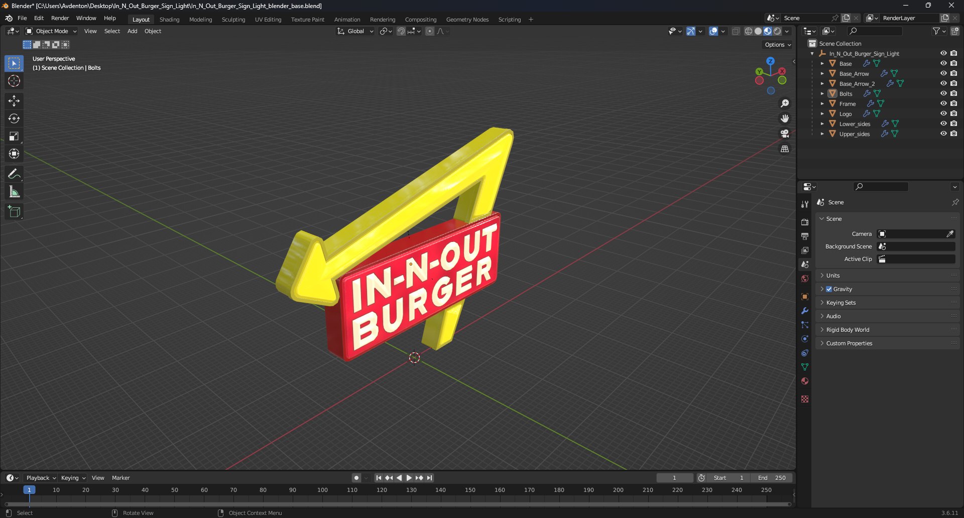 In N Out Burger Sign Light 3D Model - TurboSquid 2278828