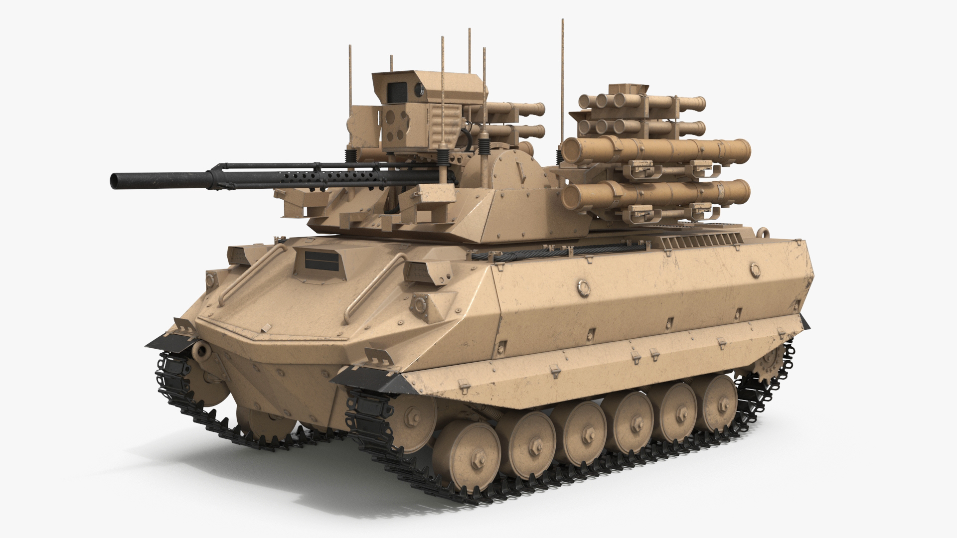 Tracked Combat Robot With Twin Autocannons And Missiles Sand 3D ...