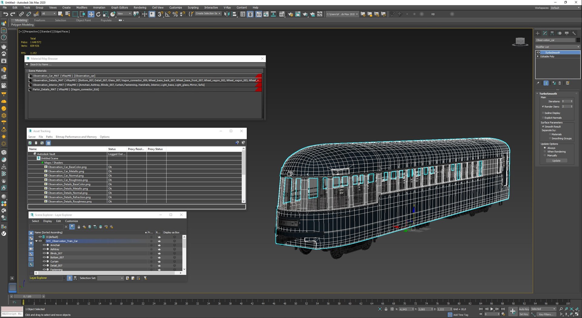 NYC Observation Train Car 3D Model - TurboSquid 2426103