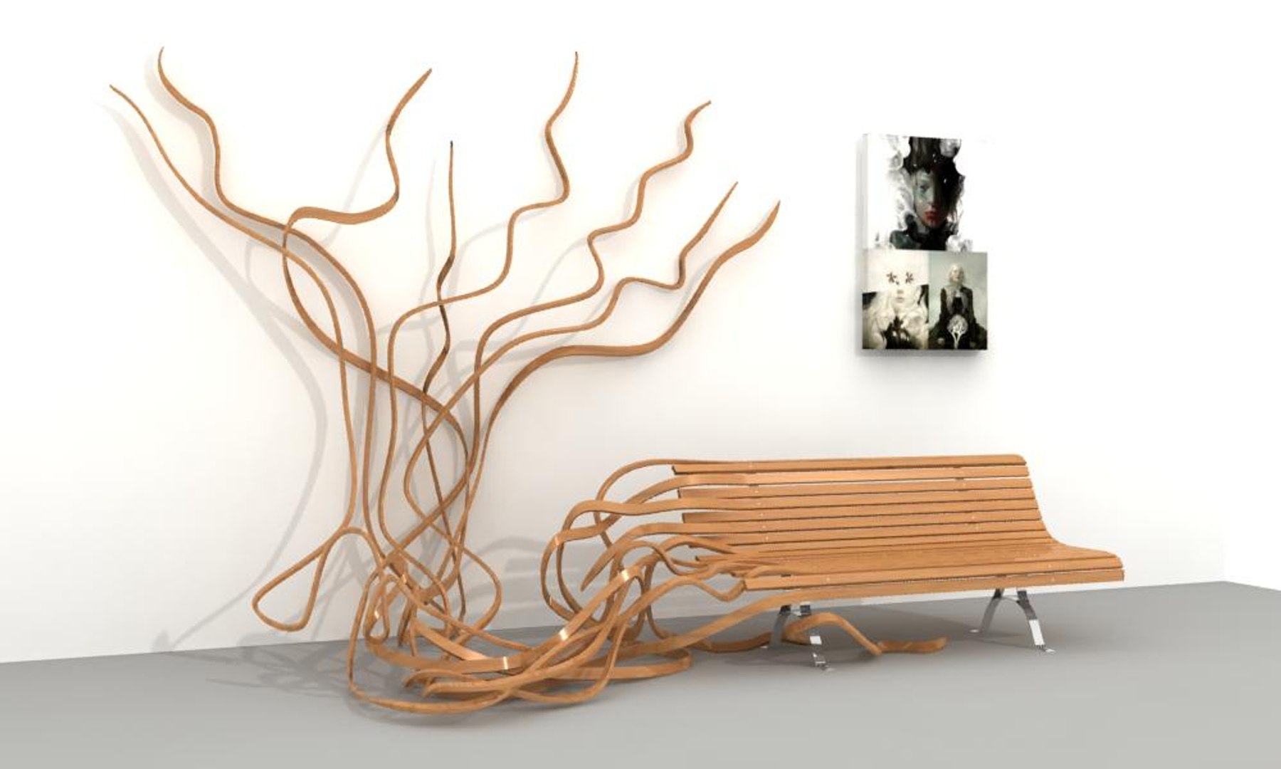 alive tree bench - 3d 3ds
