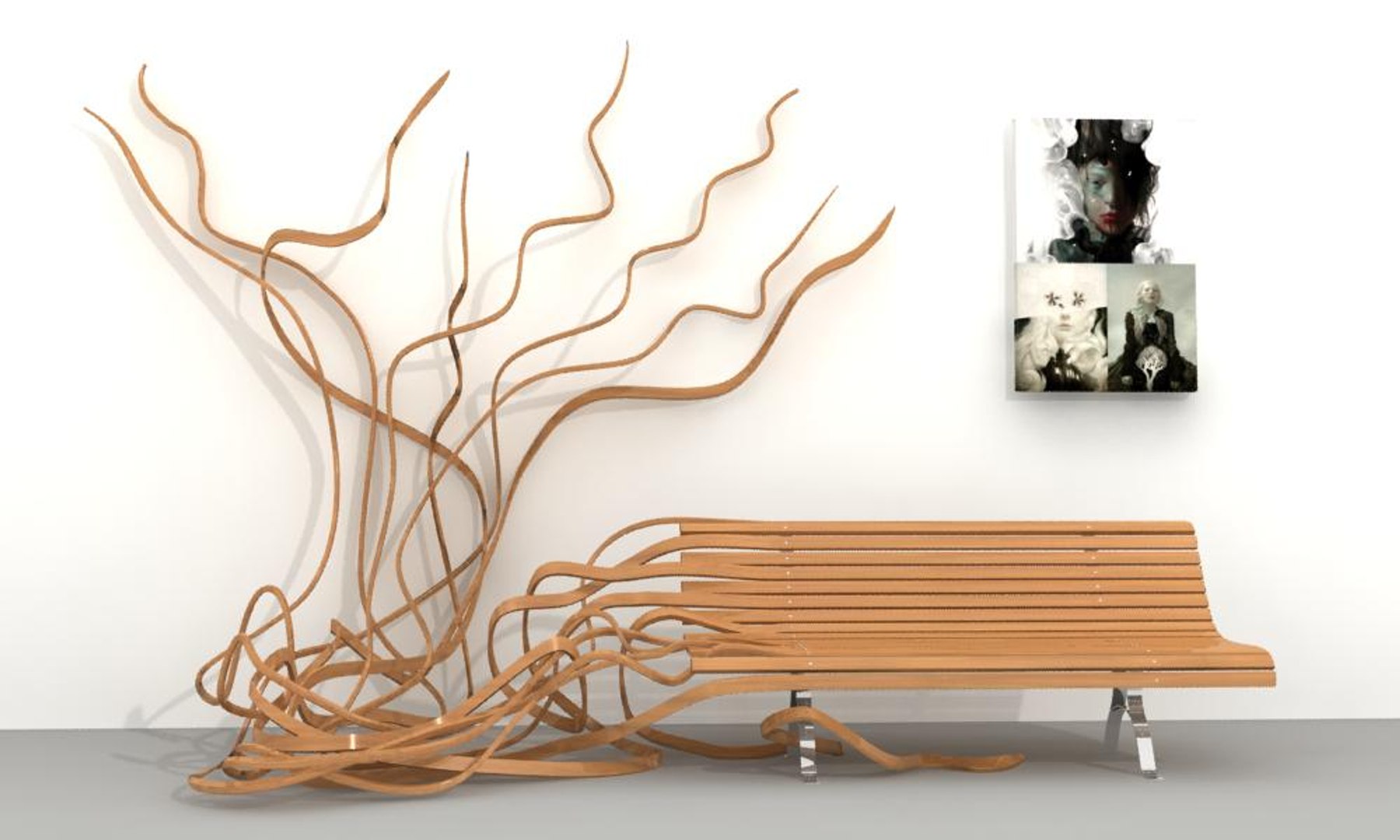 alive tree bench - 3d 3ds