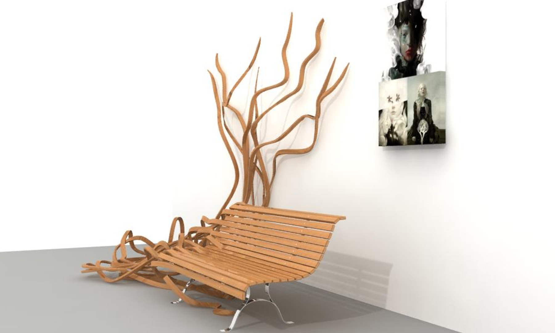 alive tree bench - 3d 3ds