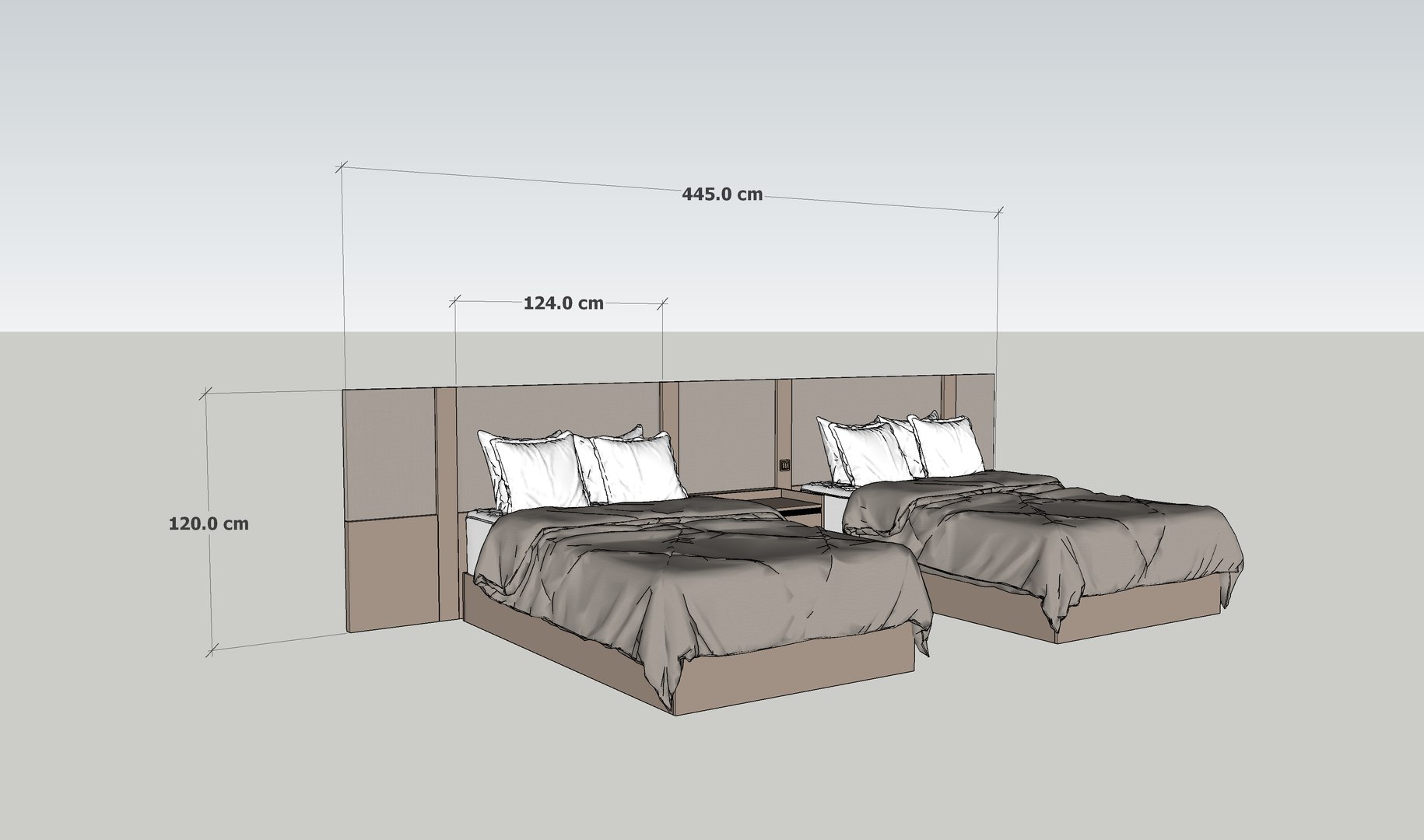 3D Model Modern Upholstered Twin Beds With Nightstands - TurboSquid 2342028
