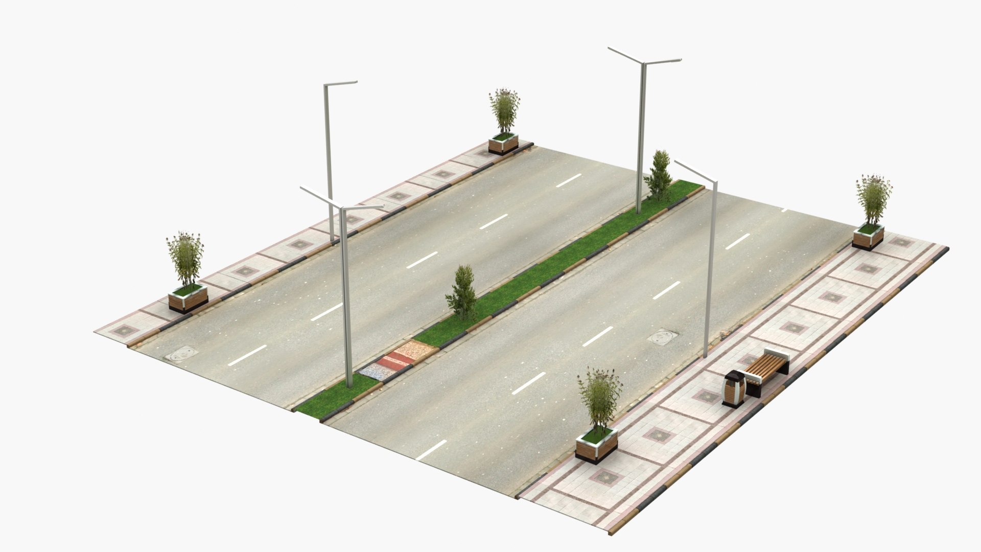3D Model Sidewalk Road Walk - TurboSquid 1231942
