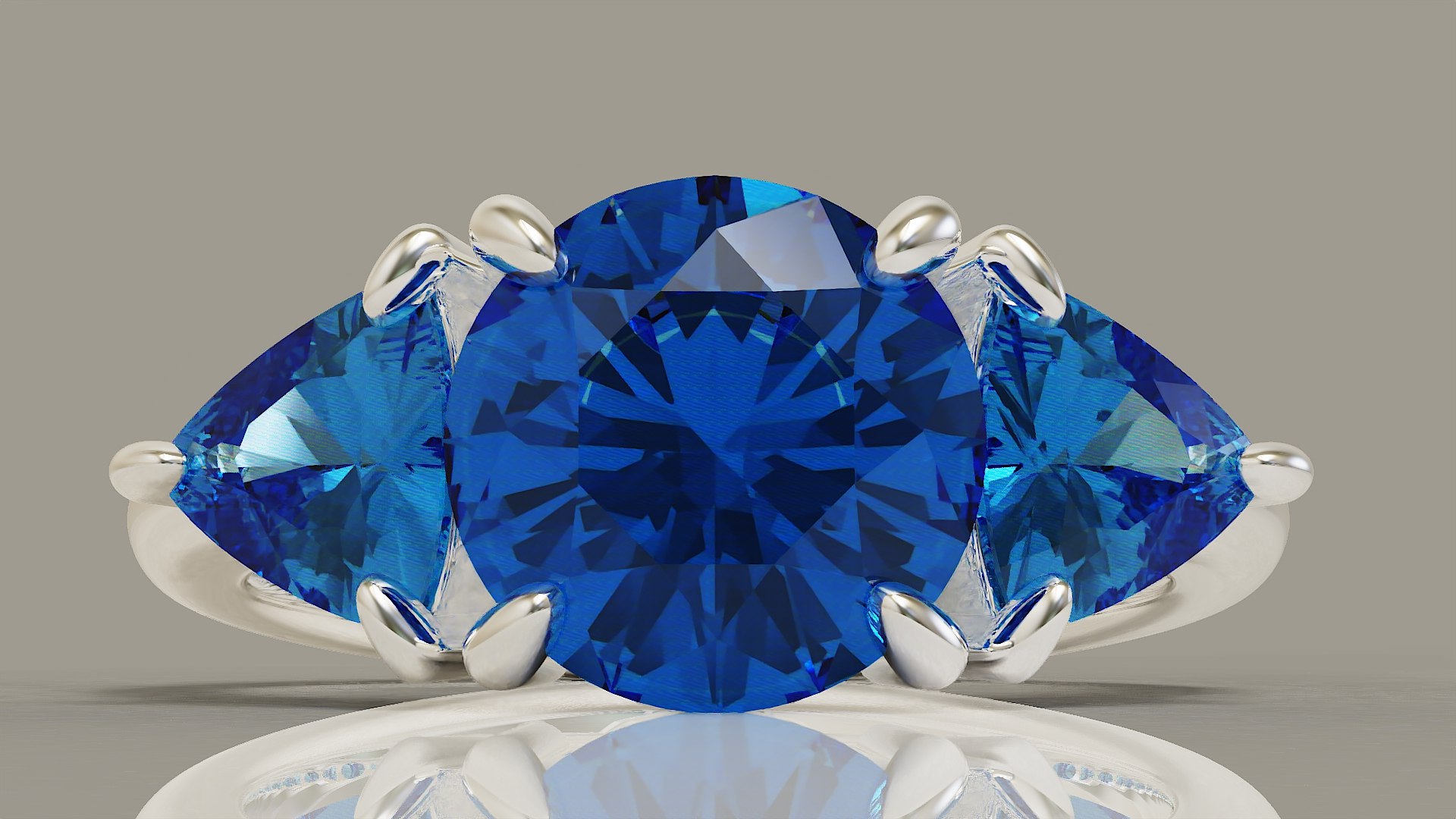 Prong Set Round And Trillion Shape Diamond Three Stone Ring 3D Model ...