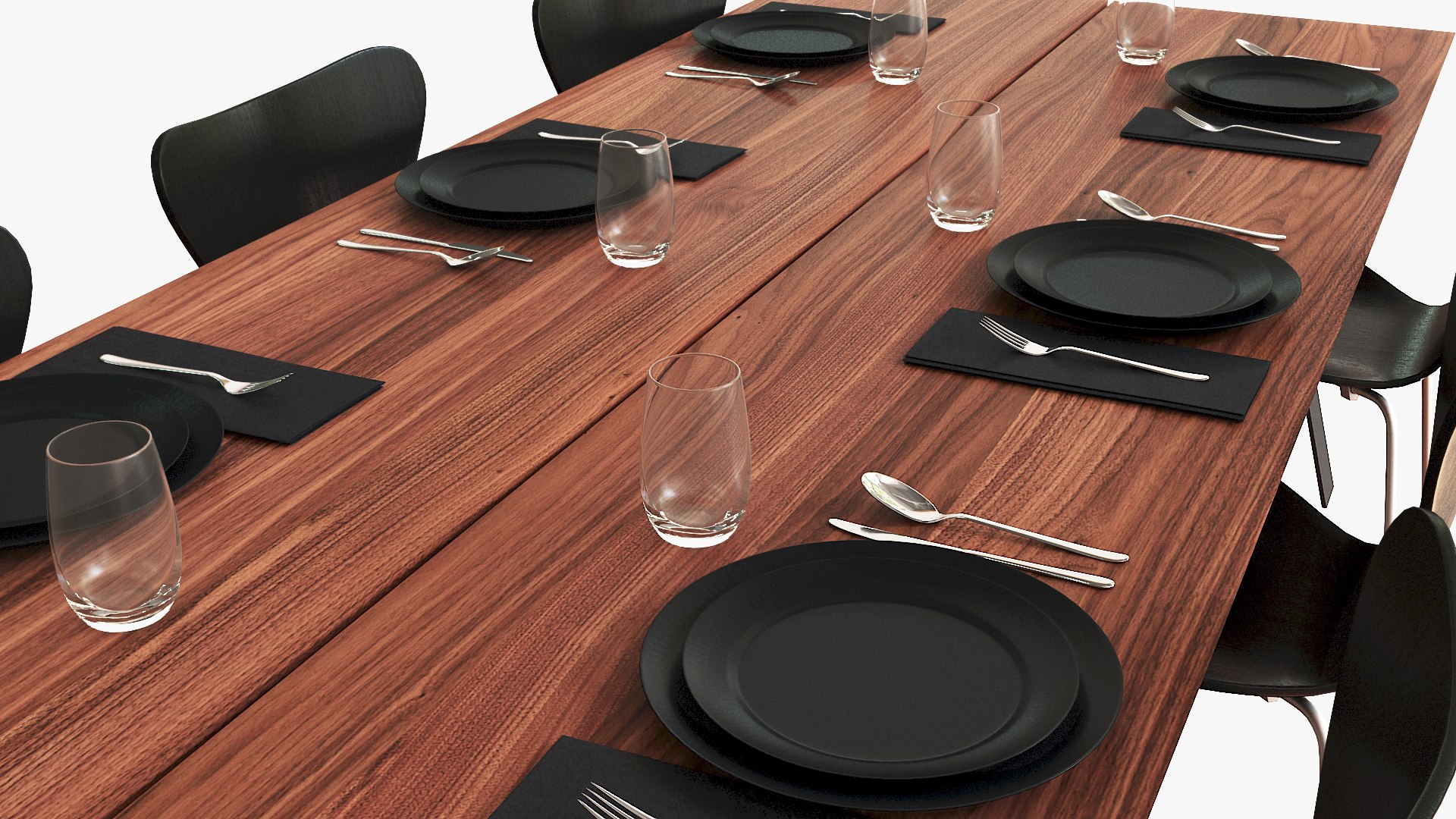 3D dark plank table set model - TurboSquid 1573942