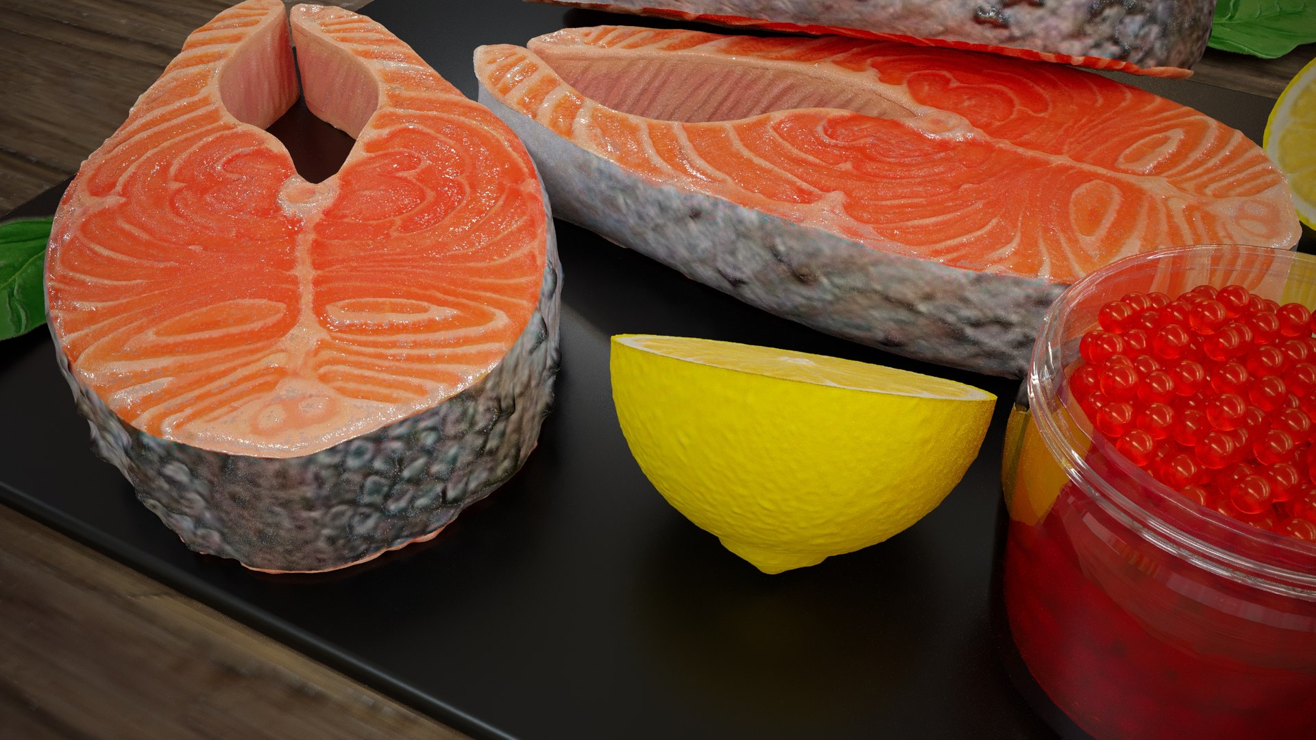 3D Salmon With Caviar And Lemon - TurboSquid 2193801
