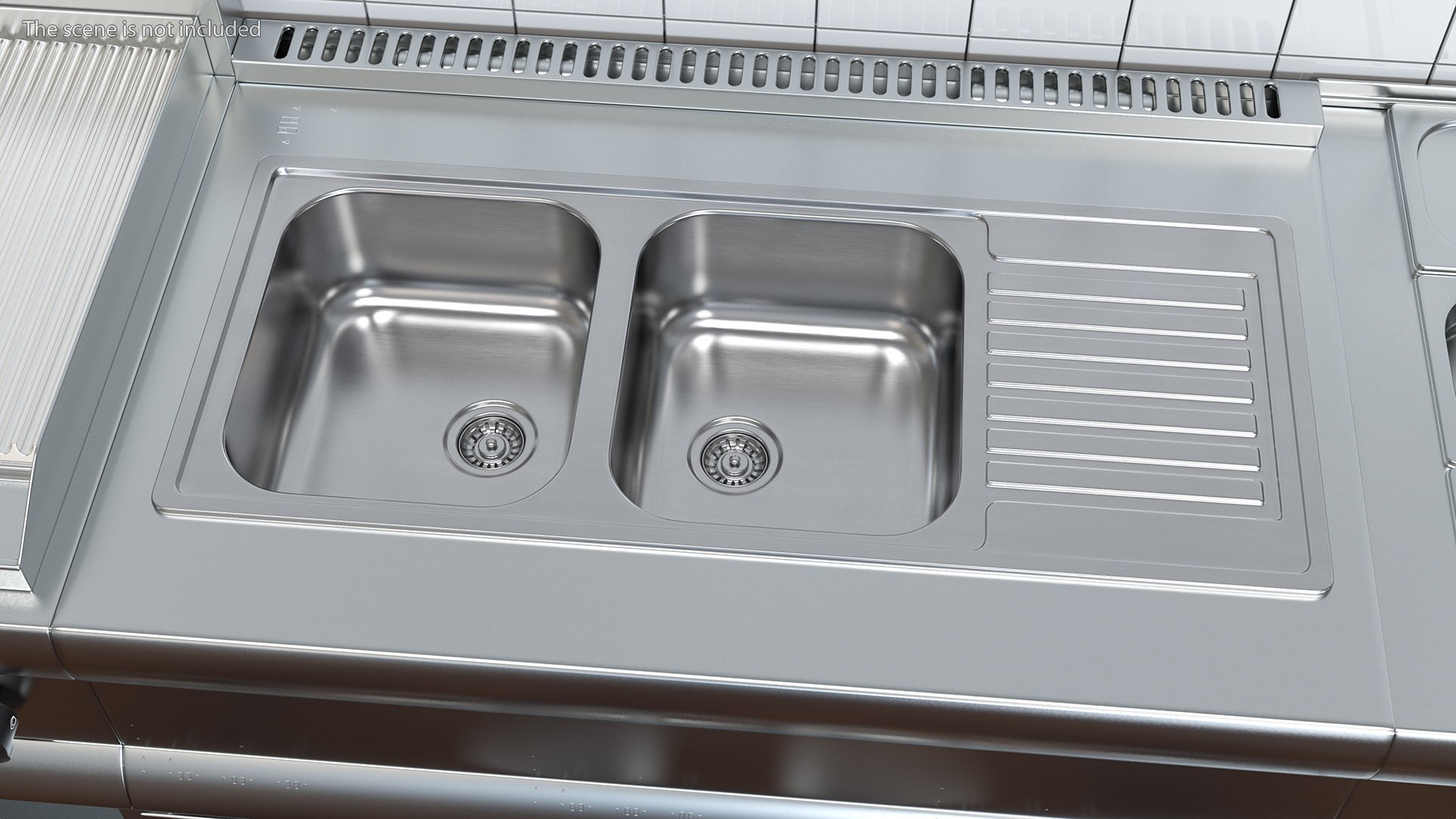 3D Double Bowl Stainless Steel Sink With Drainboard Model - TurboSquid ...