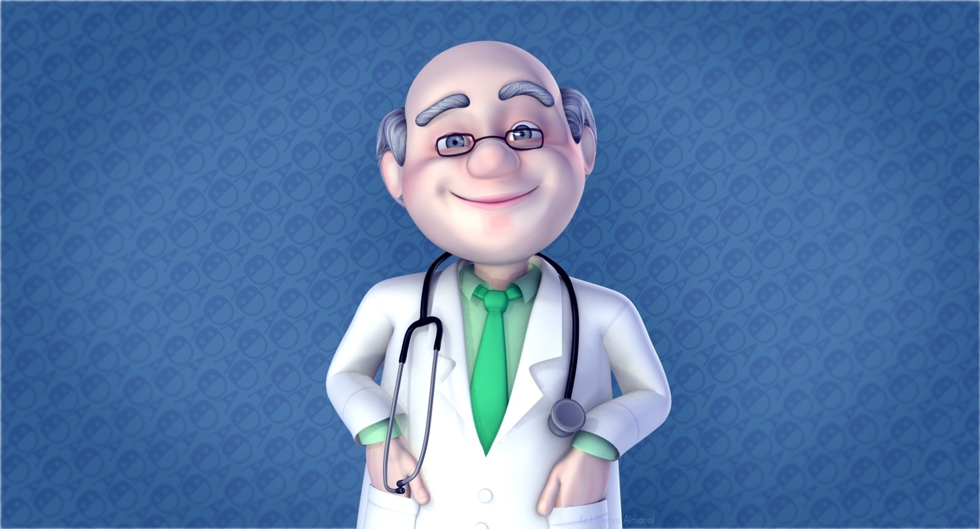 3d cartoon doctor old man model