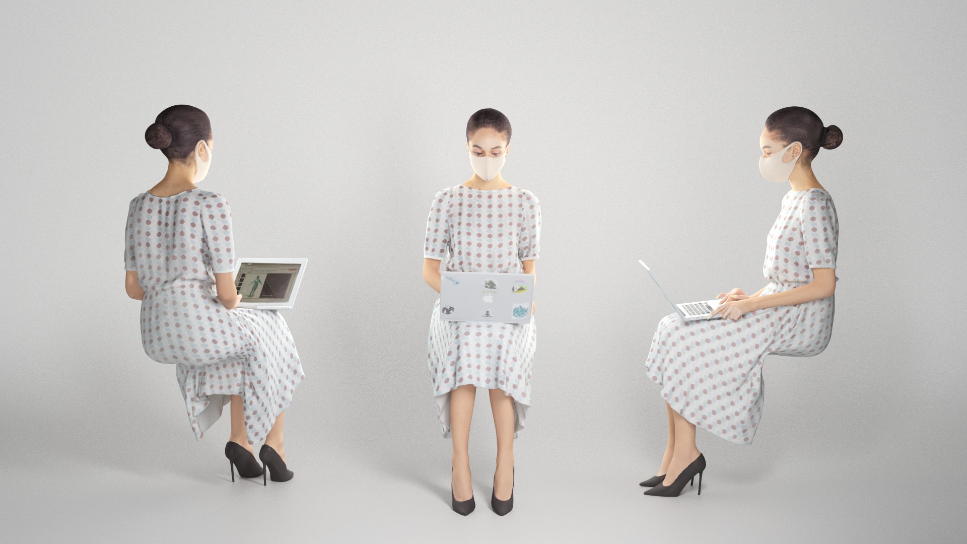 Beautiful Woman Sitting And Using Laptop 285 3D Model - TurboSquid 1737945