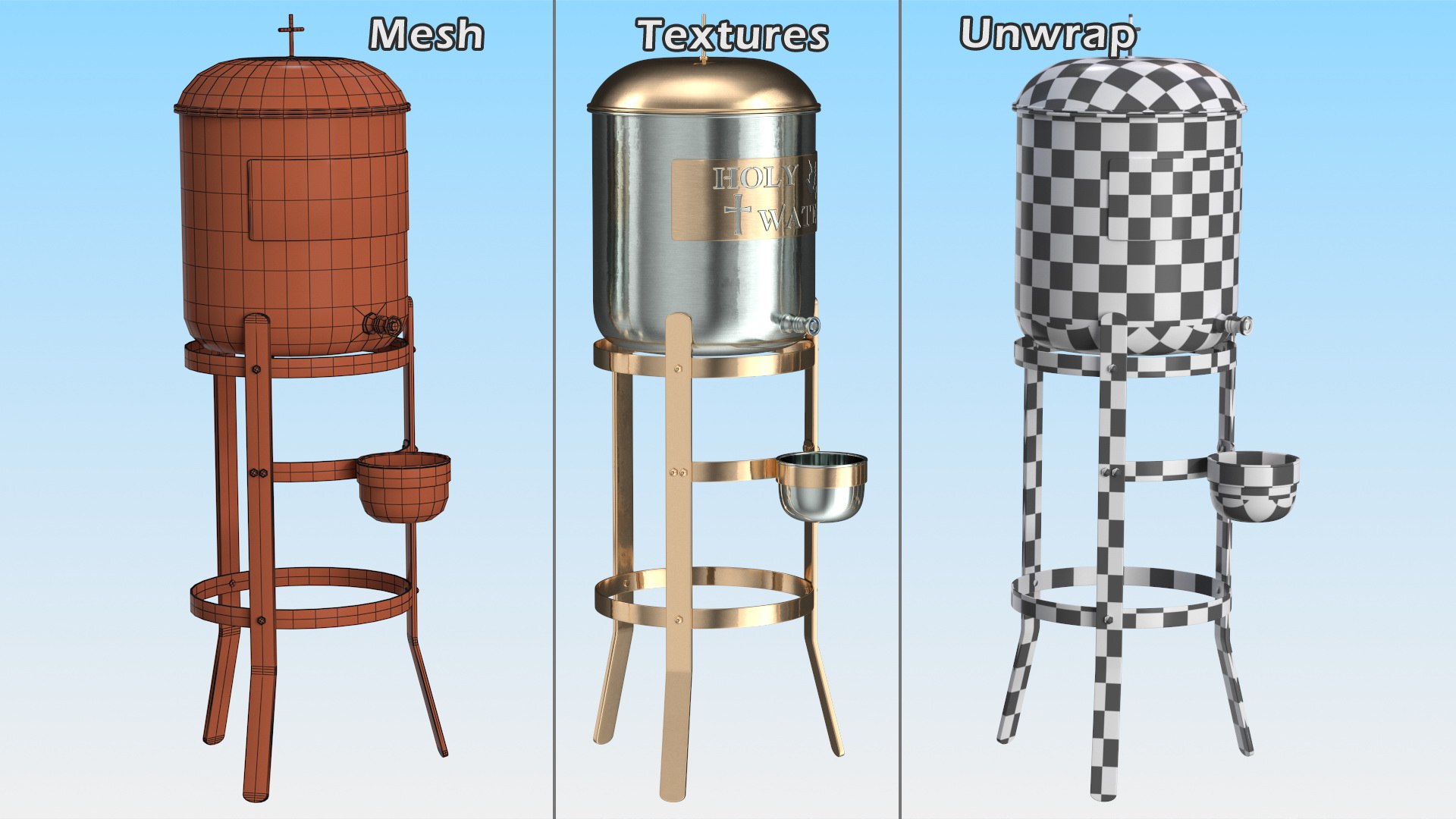 Holy Water Tank With Stand 3D - TurboSquid 1875595