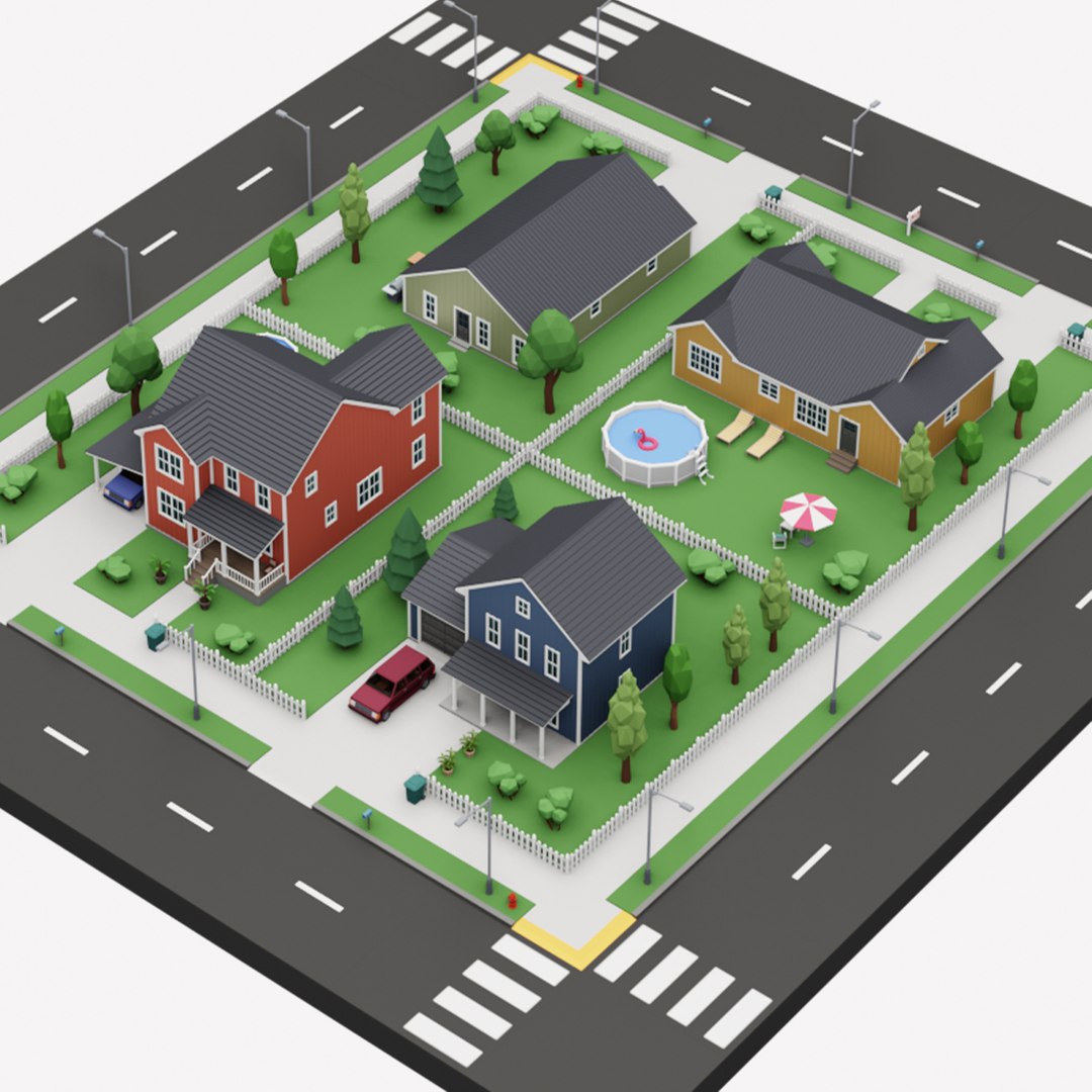 3D Low Poly Stylized Suburban Block Model - TurboSquid 2123069