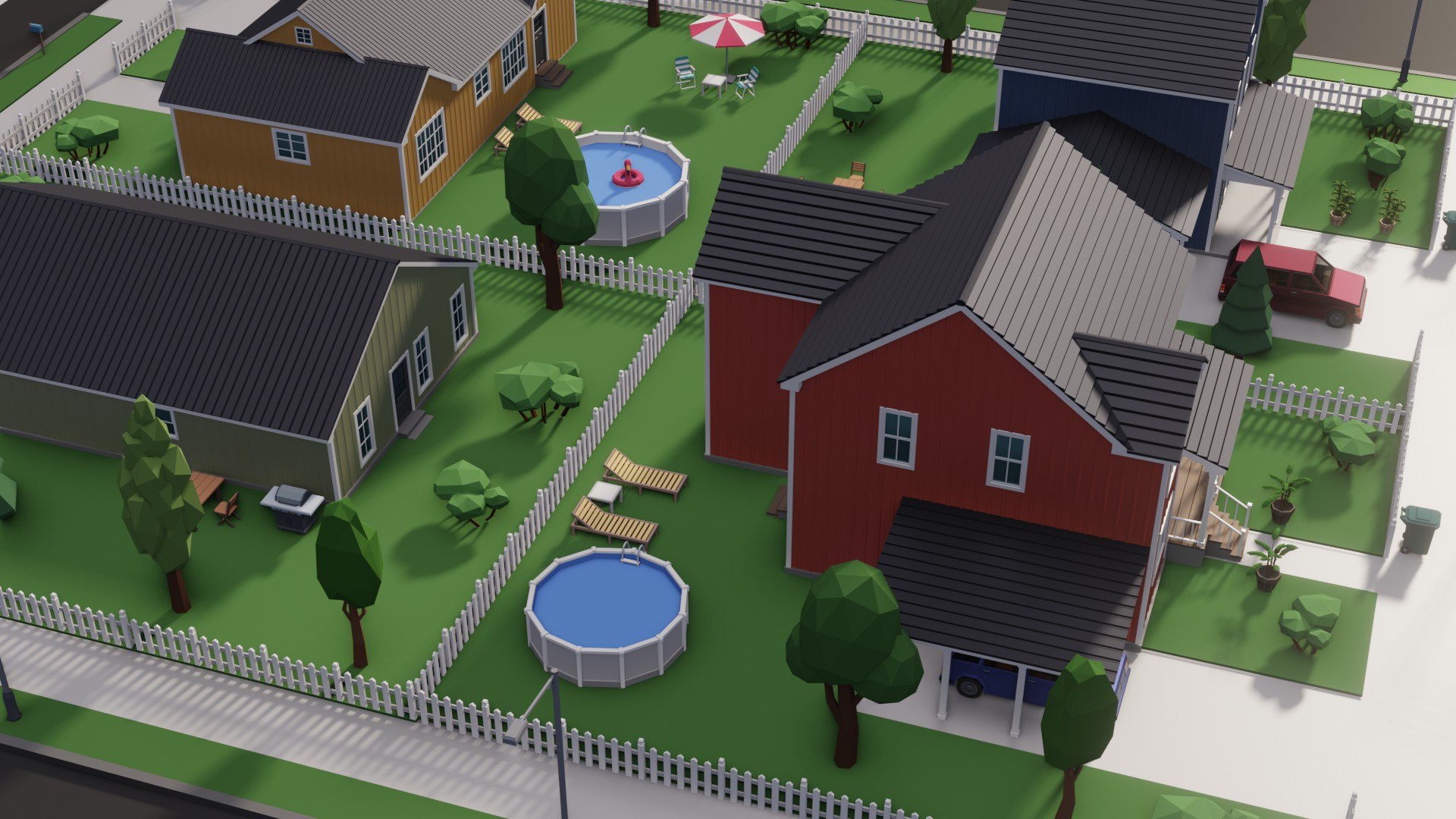 3D Low Poly Stylized Suburban Block Model - TurboSquid 2123069
