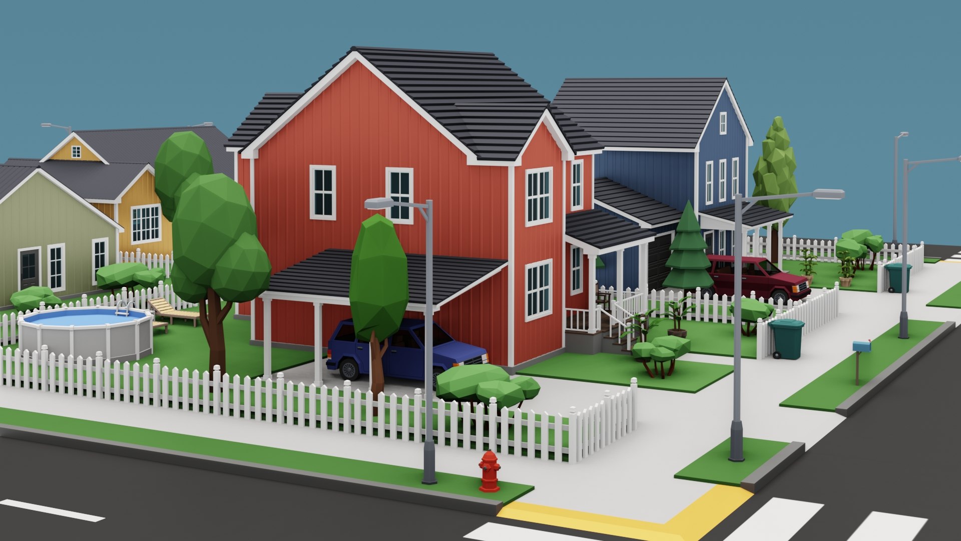 3D Low Poly Stylized Suburban Block Model - TurboSquid 2123069