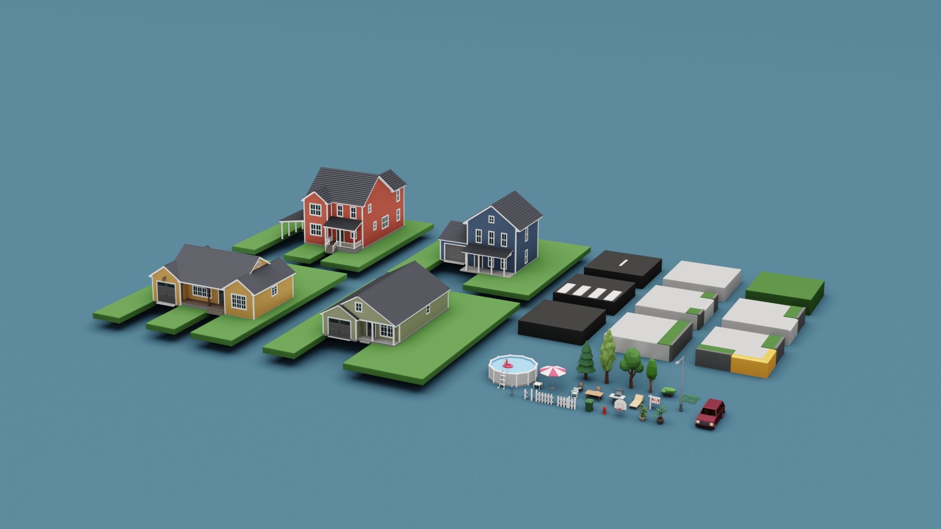 3D Low Poly Stylized Suburban Block Model - TurboSquid 2123069