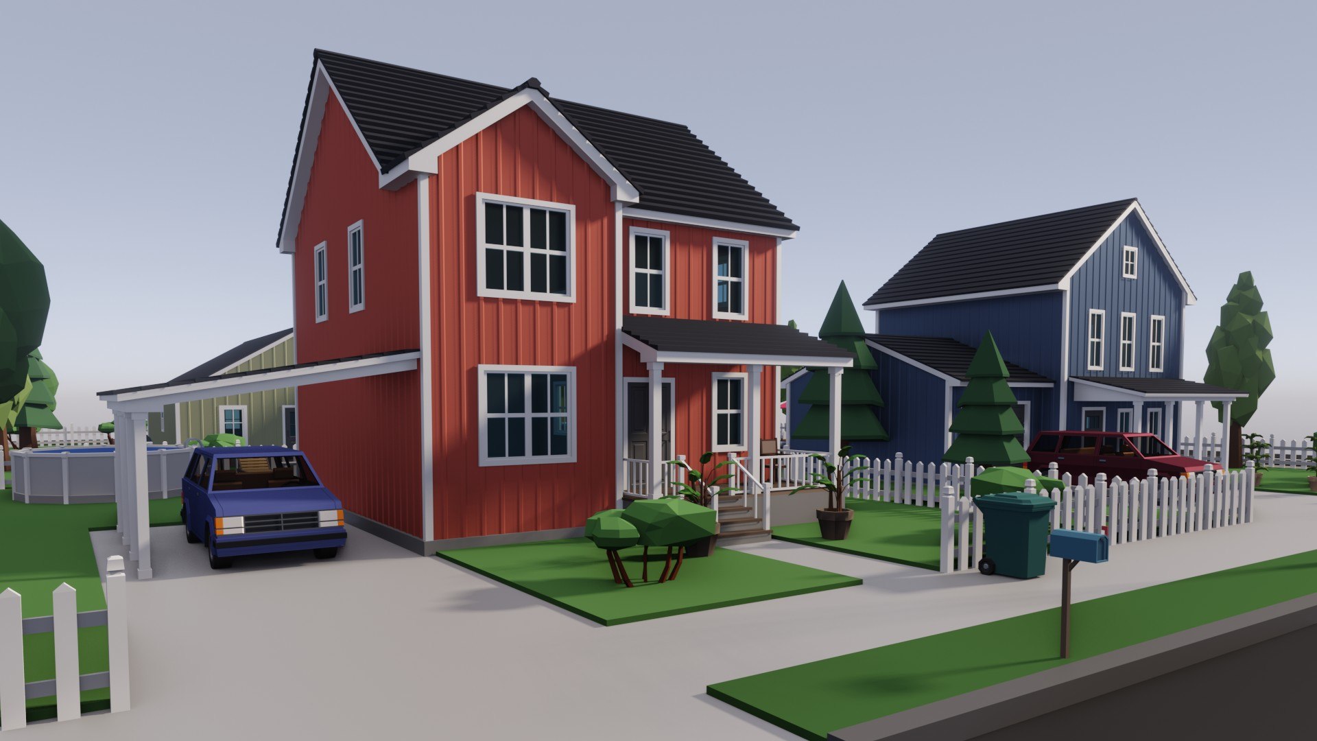 3D Low Poly Stylized Suburban Block Model - TurboSquid 2123069
