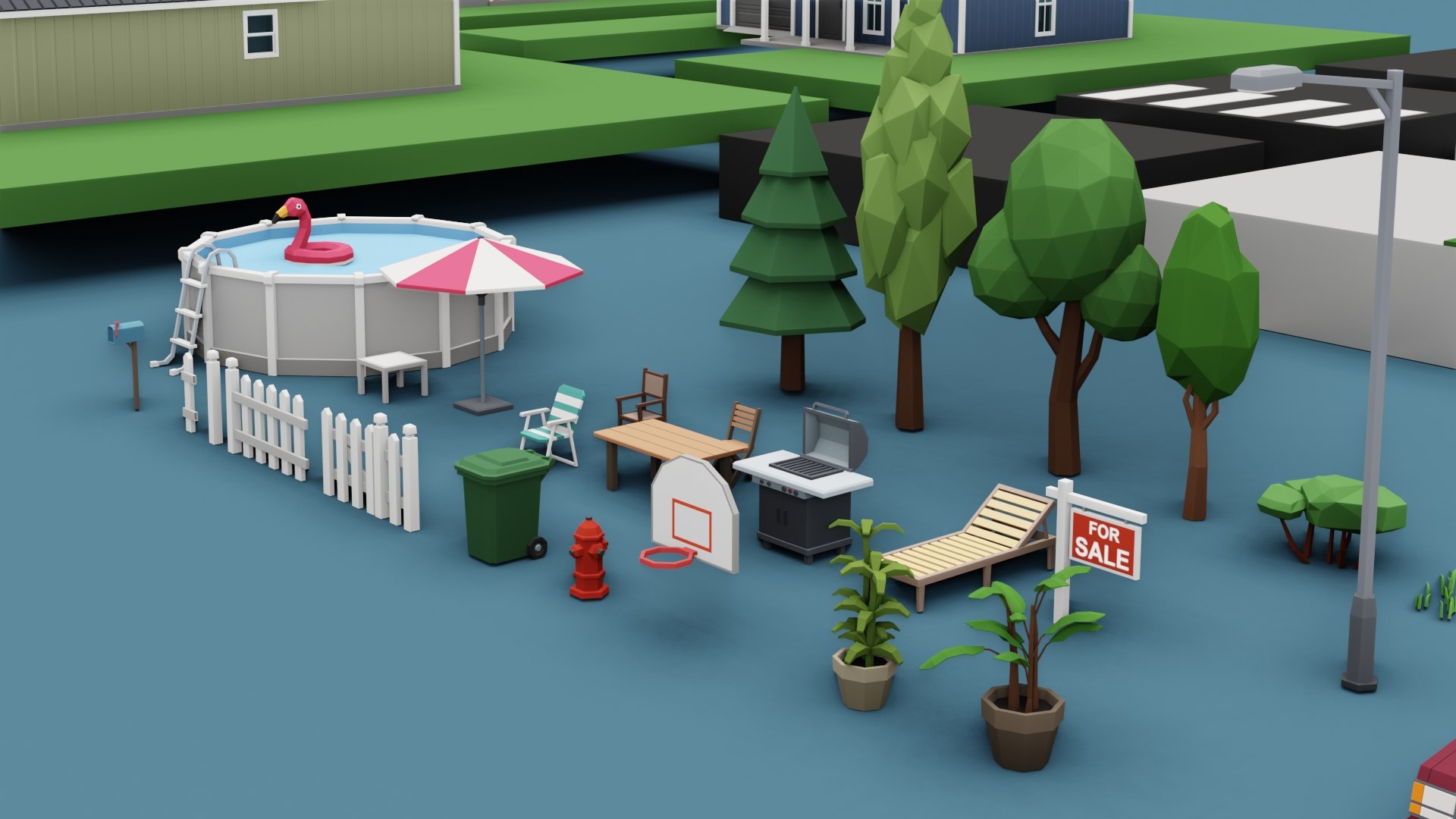 3D Low Poly Stylized Suburban Block Model - TurboSquid 2123069