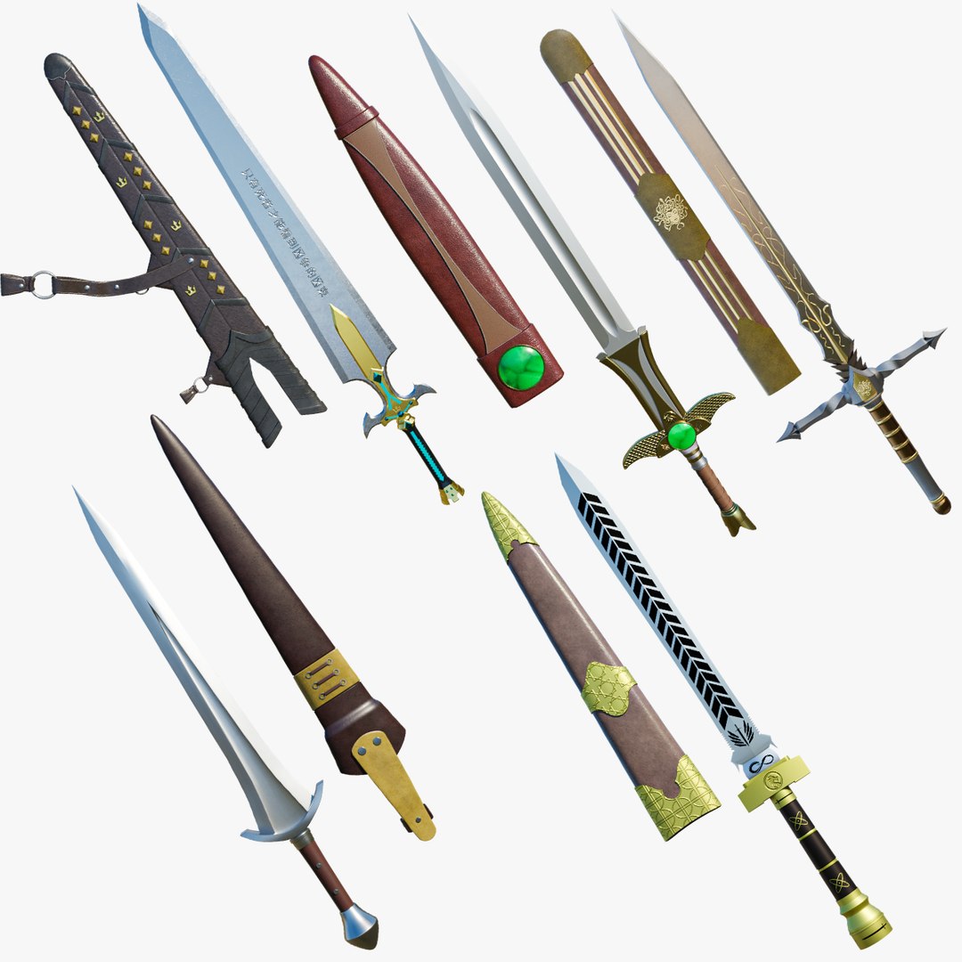 3D 5 Fantasy Swords All PBR Unity UE Textures Included model ...