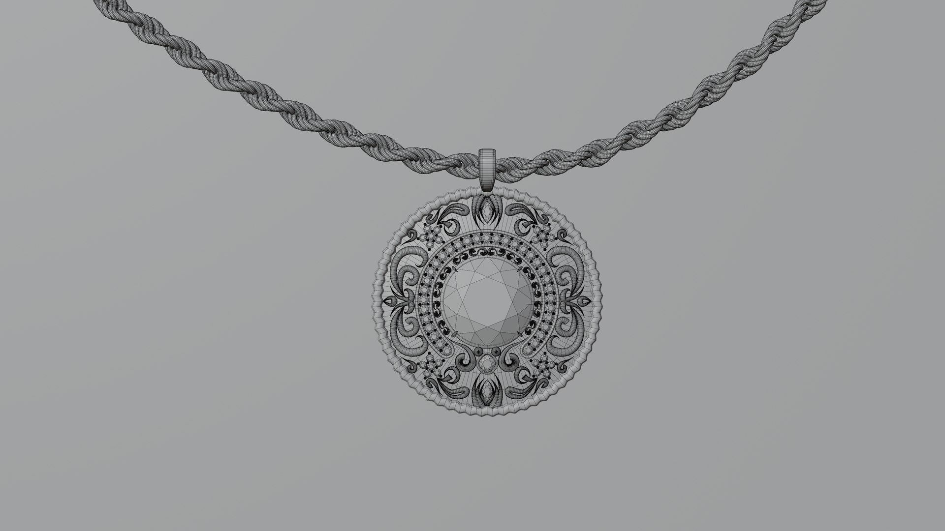 3D Diamond Pendant With Rope Chain Model - TurboSquid 2244078