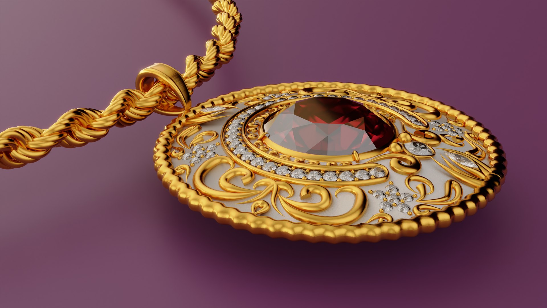 3D Diamond Pendant With Rope Chain Model - TurboSquid 2244078