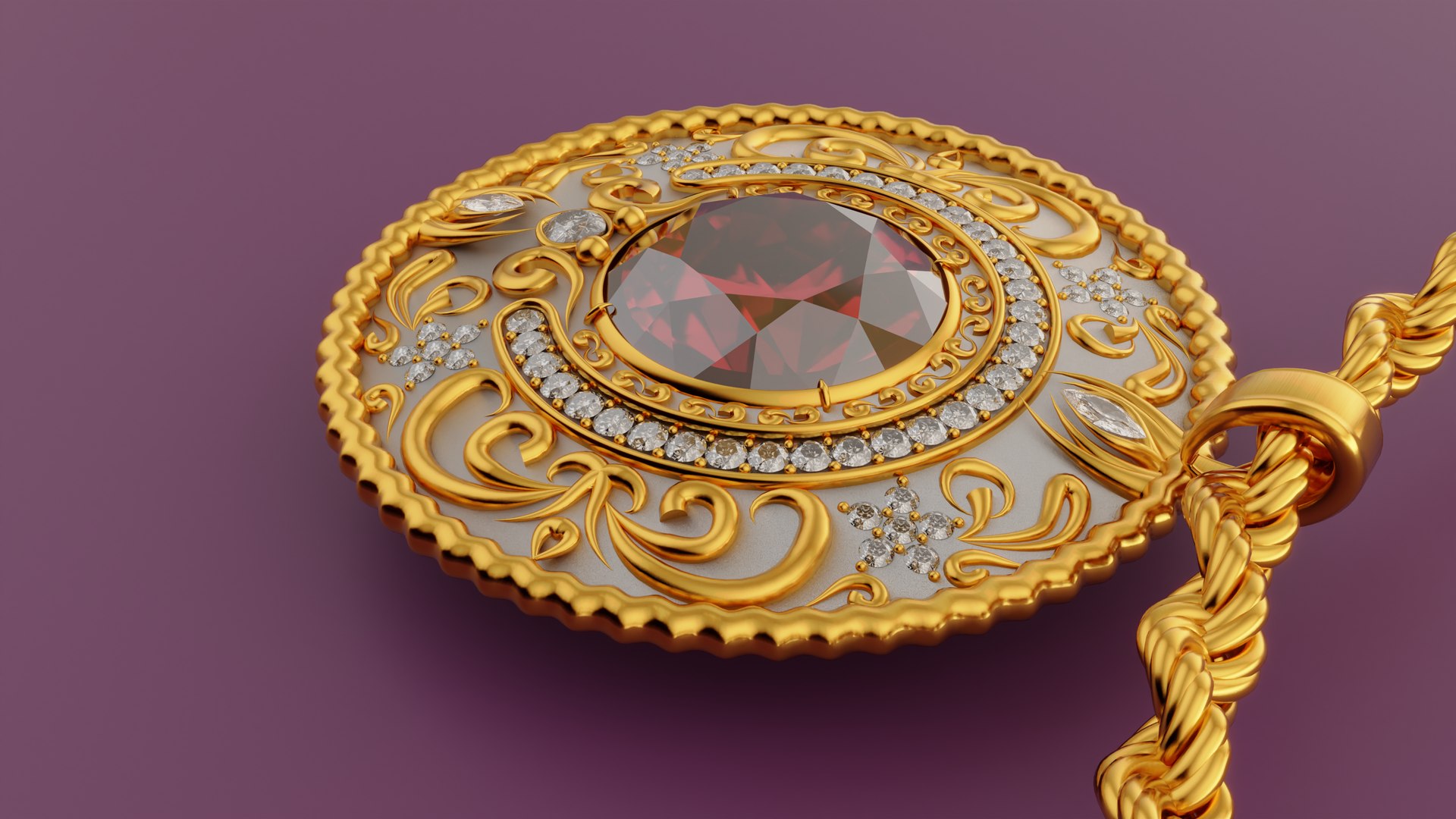 3D Diamond Pendant With Rope Chain Model - TurboSquid 2244078